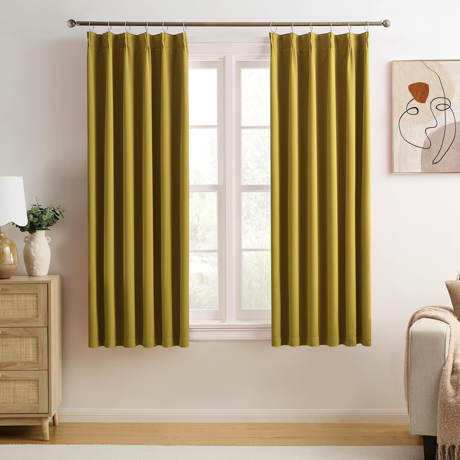 LKYUHGS-Yellow Pinch Pleated Curtains 72 Inch Length 2 Panels Set Noise ...