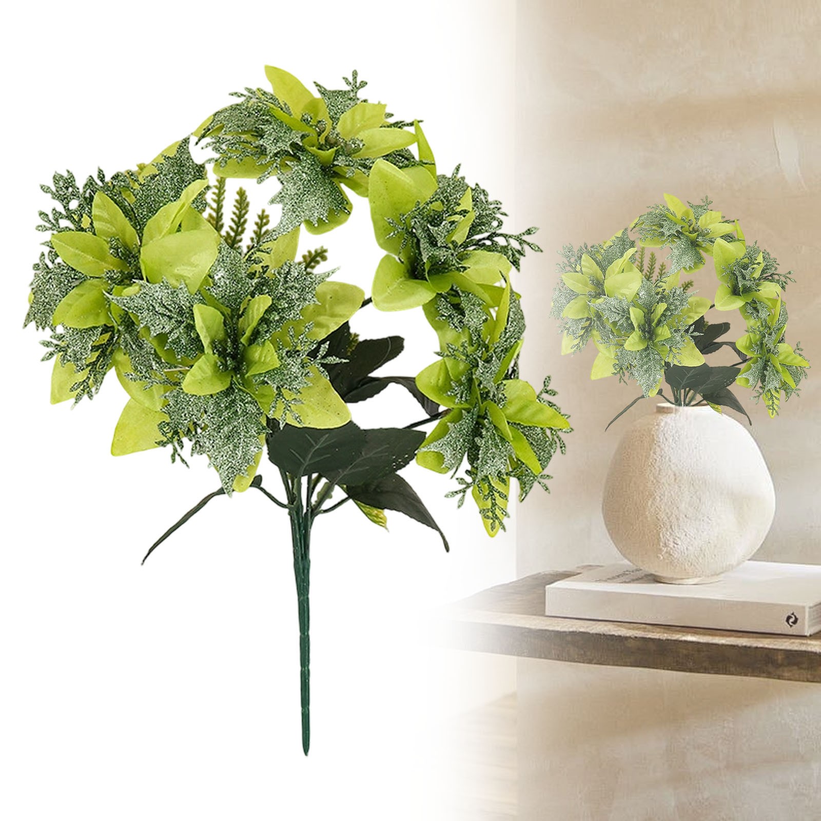LKZQHMC 1 Pcs Glitter Poinsettia Artificial Flowers with Clips Stems ...