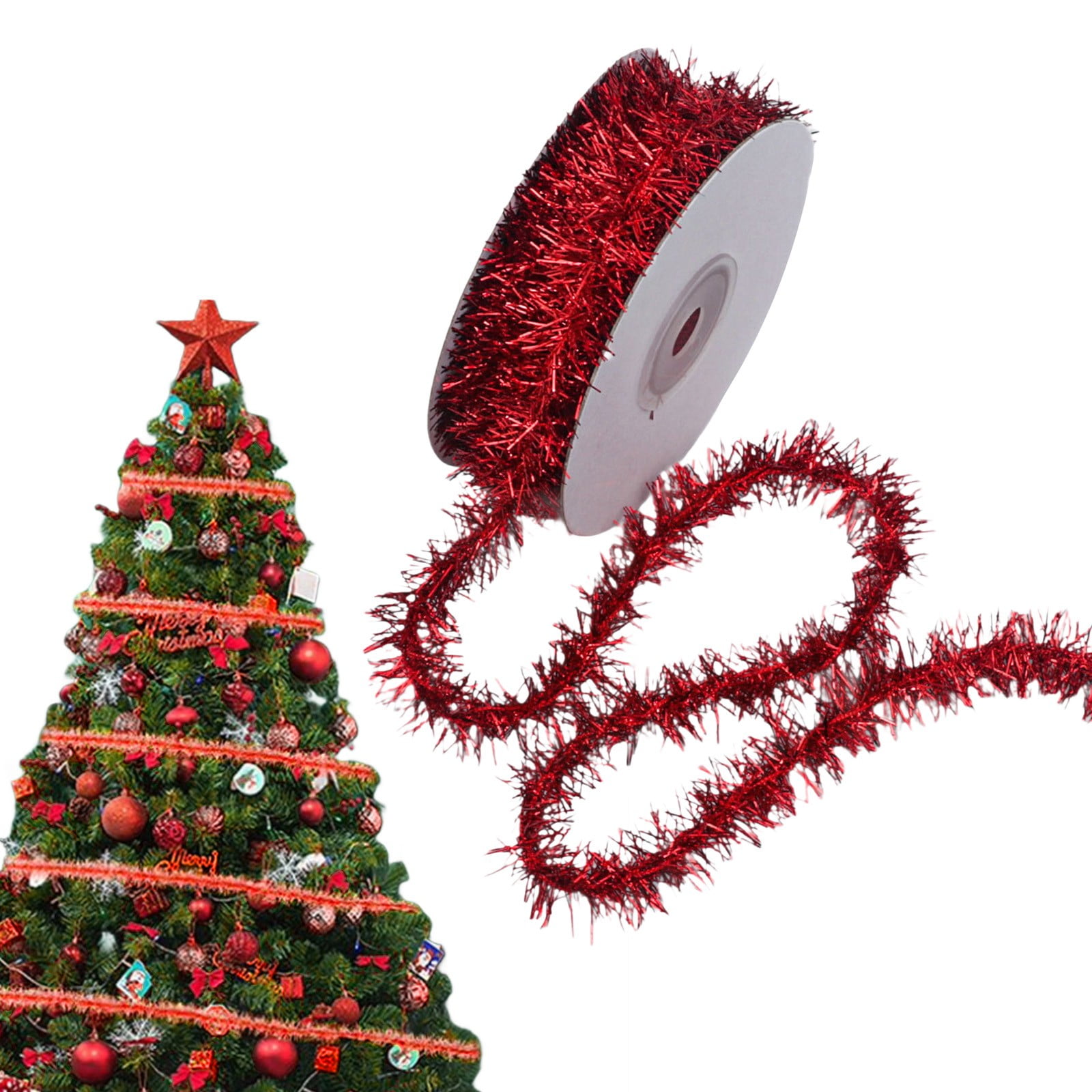 LKZQHMC 1 Roll Christmas Tinsel Ribbon Metallic Wire Garland Tinsel ...