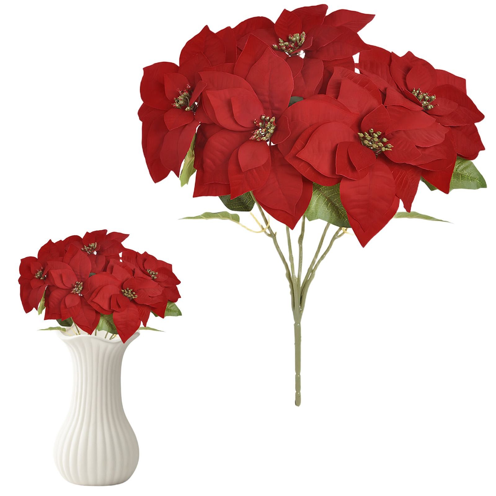 LKZQHMC Christmas Artificial Poinsettia Flowers 1 Pc Silk Red ...