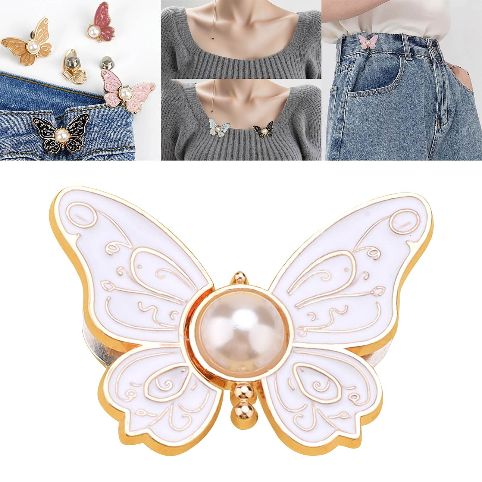 LKZQHMC Pant Waist Tightener Butterfly Buttons Pins for Loose Jeans ...