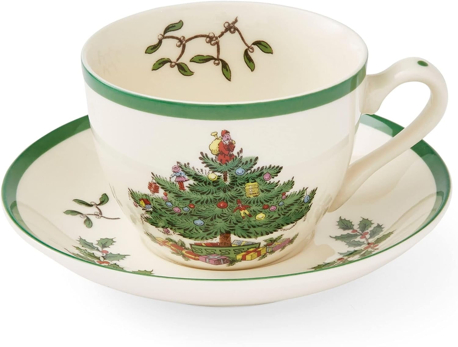 LL Christmas Tree Teacup & Saucer Set - 7 Oz Earthenware Cup for Tea ...