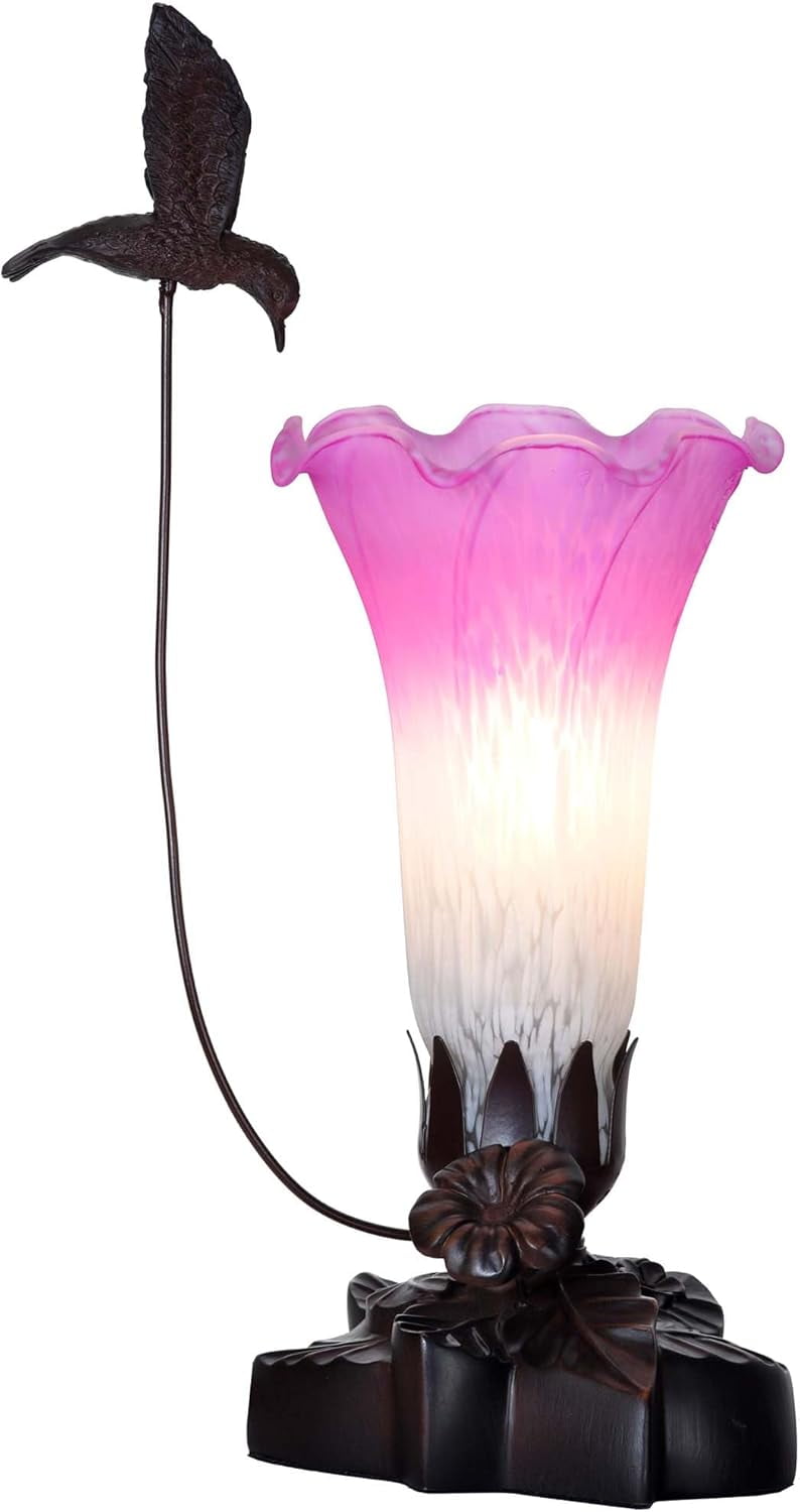 LL02 Hummingbird Flying over Lily Flower Blown Glass Table Lamp for ...