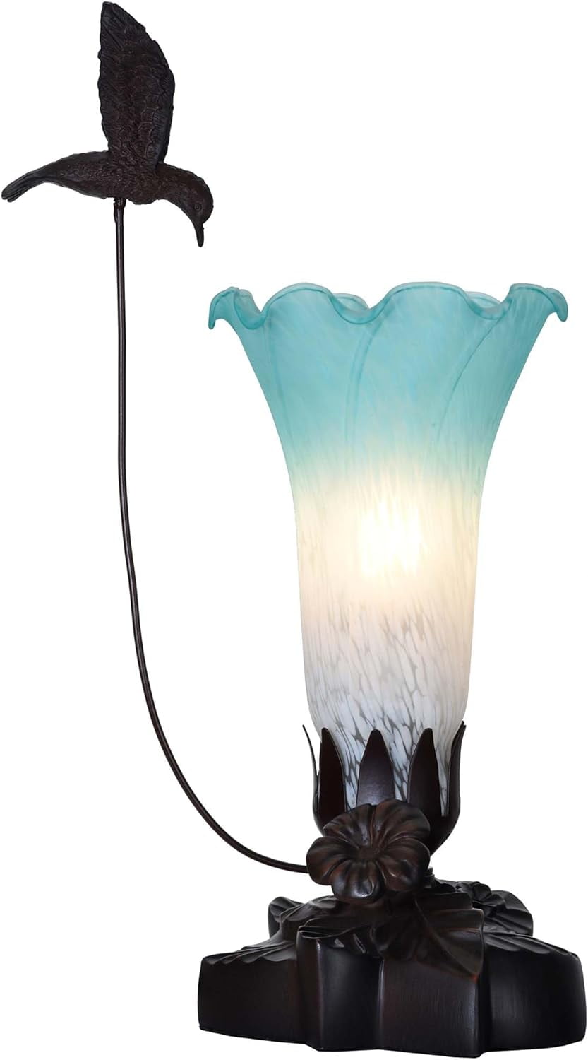 LL08 Hummingbird Flying over Lily Flower Blown Glass Table Lamp for ...