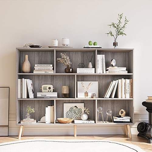 LLBIULife 3-Tier Open Book with Legs Walnut Book Shelves 8 Cube Floor ...