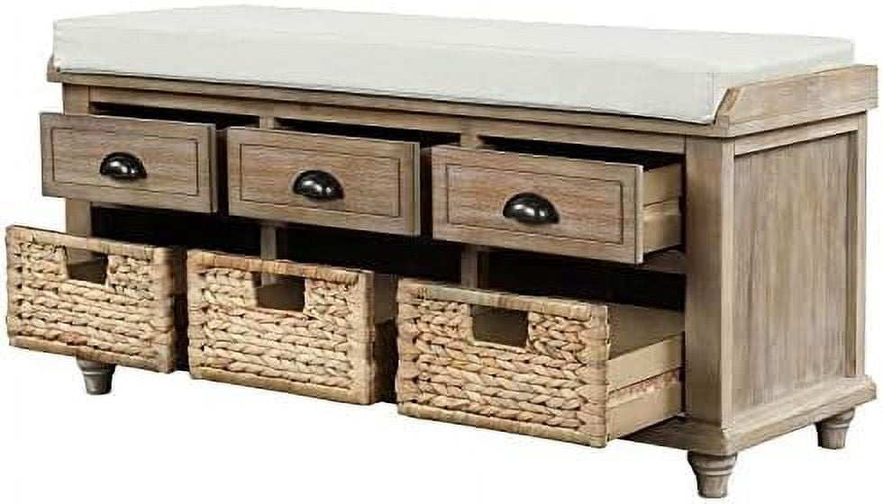 LLBIULife Bench Entryway Bench with 3 Drawers and 3 Rattan Baskets for ...