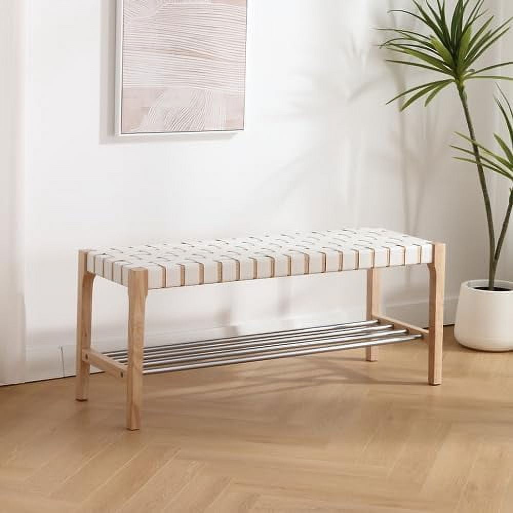 LLBIULife Solid Wood Bench Modern 45" Long Dining Bench with Faux ...