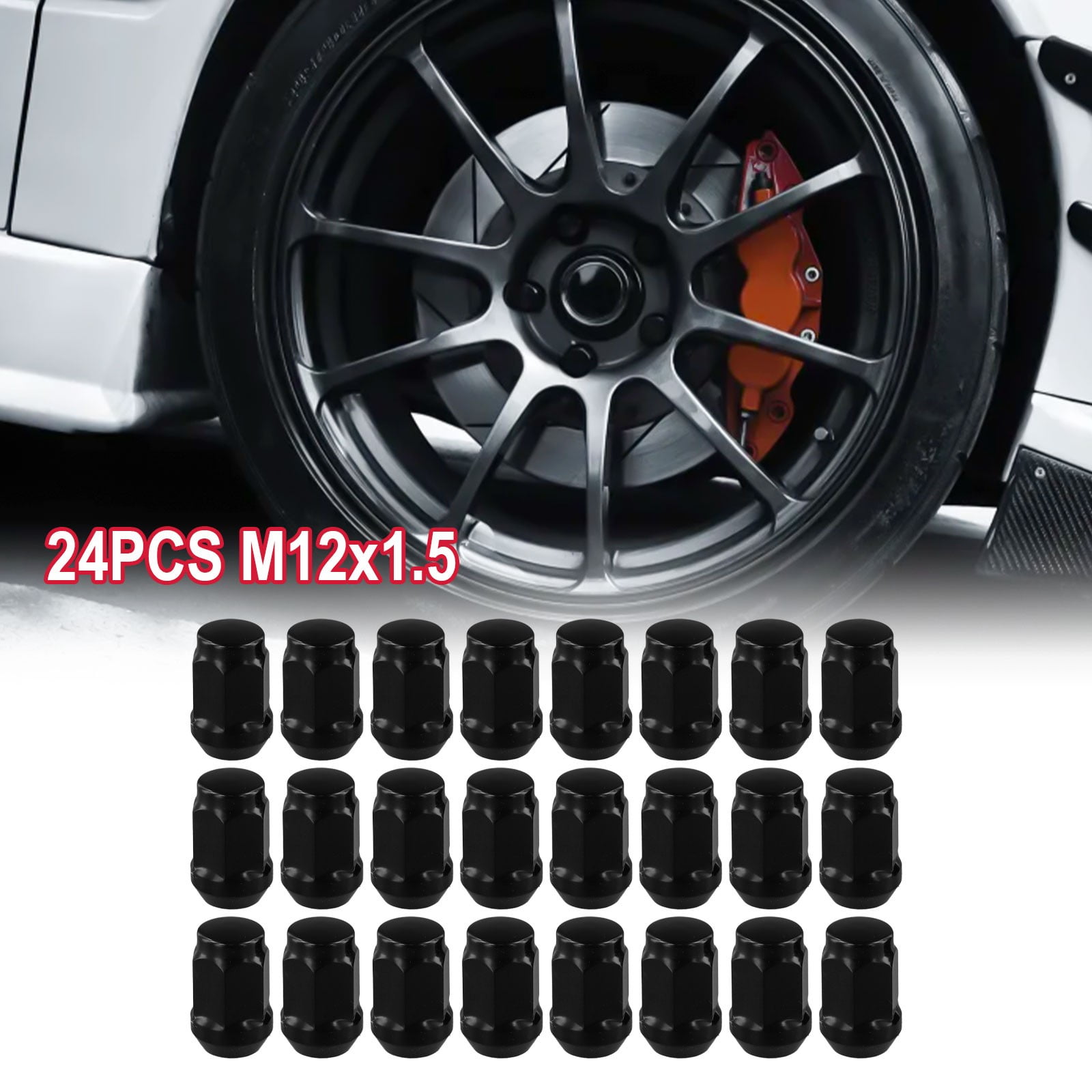 LLDI 24x Vehicle M12x1.5 Wheel Nuts Black Lug Nut Socket Steel For ...