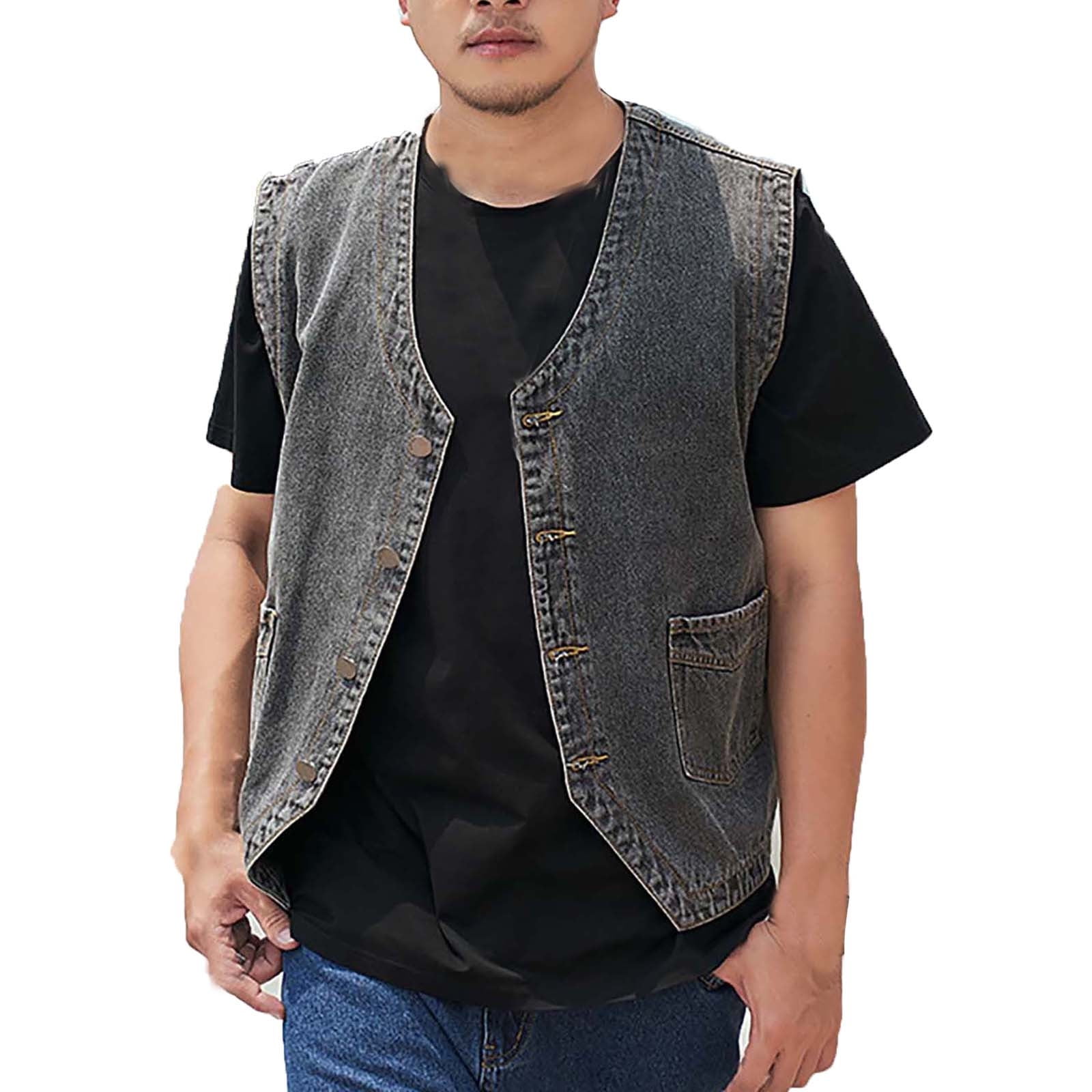 LLIMED Denim Vest Men Big And Tall Sleeveless Outerwear Fashion Casual ...
