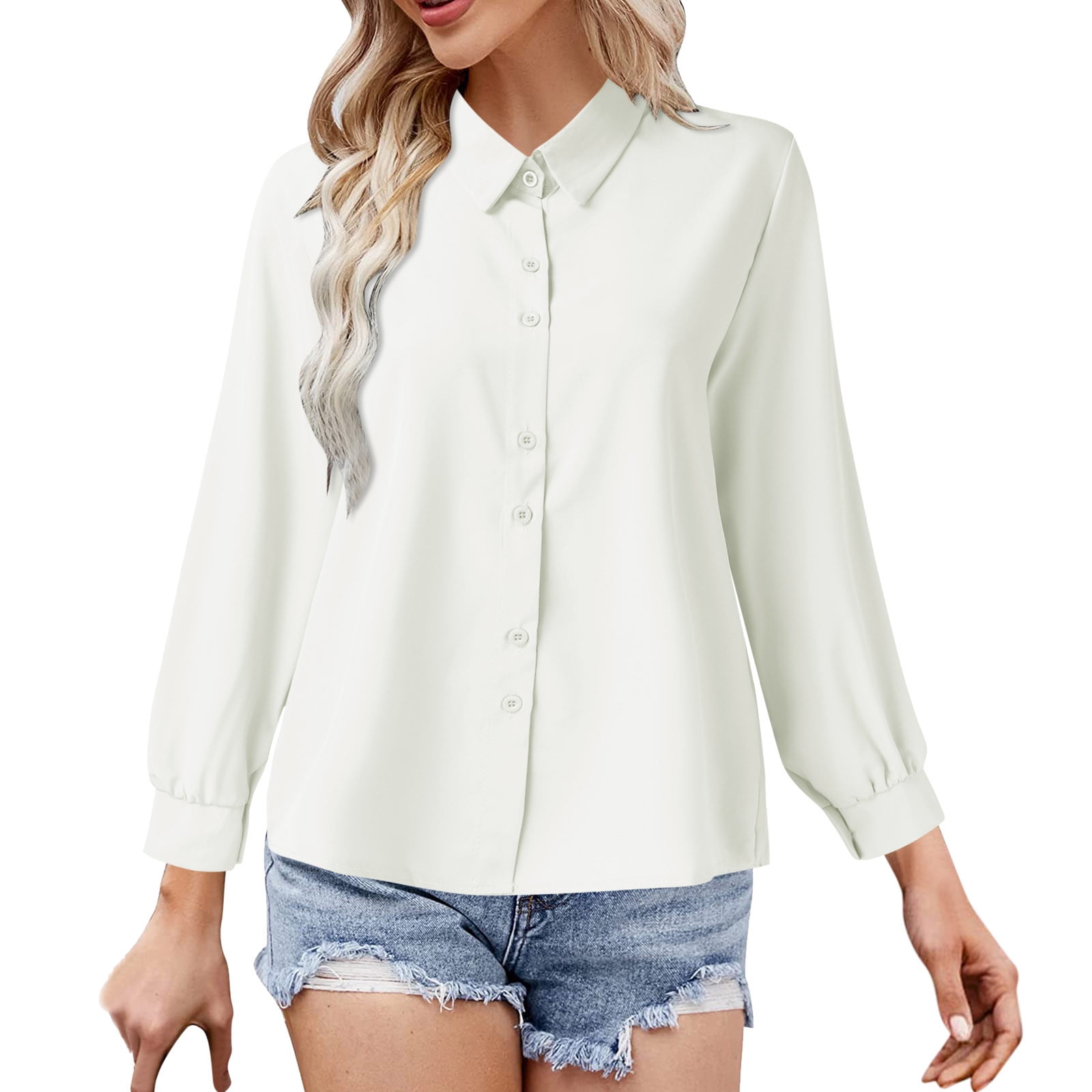 LLKIUHNMOPS Clearance Super Soft Wrinkle Free Button Down Shirts for Women Formal Work Dress ...