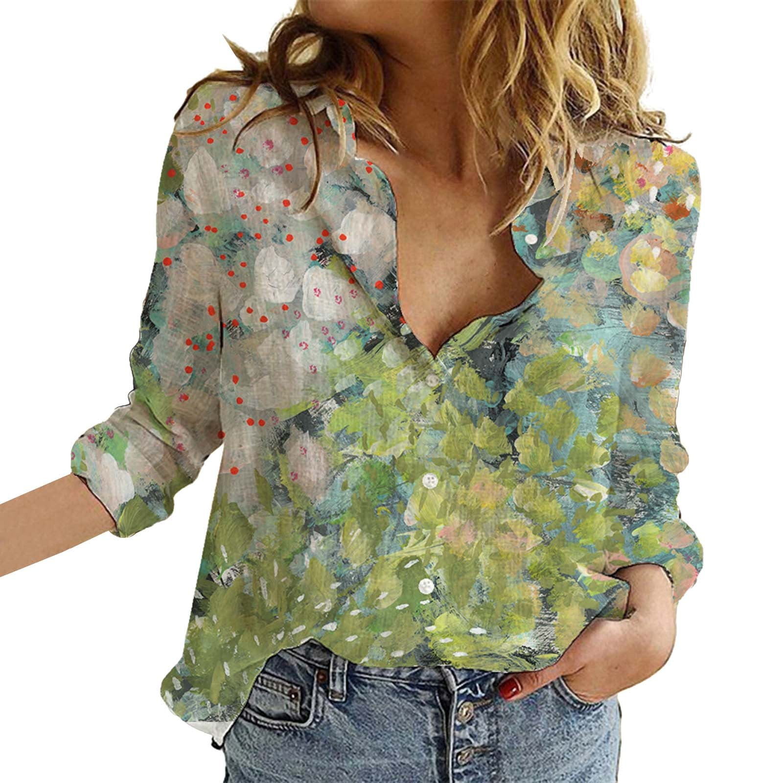 LLKIUHNMOPS Women's Shirts Floral Print Button Down Shirt Fashion ...