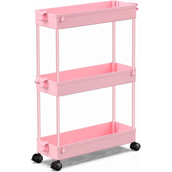 3-Tier Plastic Rolling Utility Cart with Handle, Multi-Functional ...