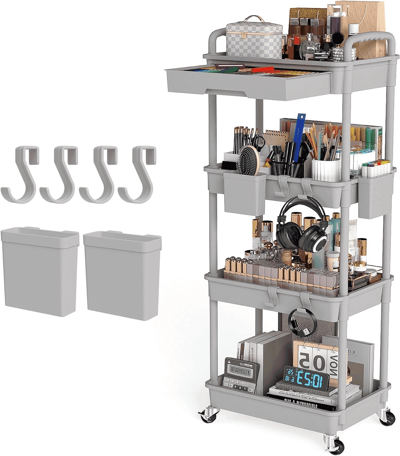 LLMRR 4 Tier Rolling Utility Cart with Drawer, Cart with Drawer ...
