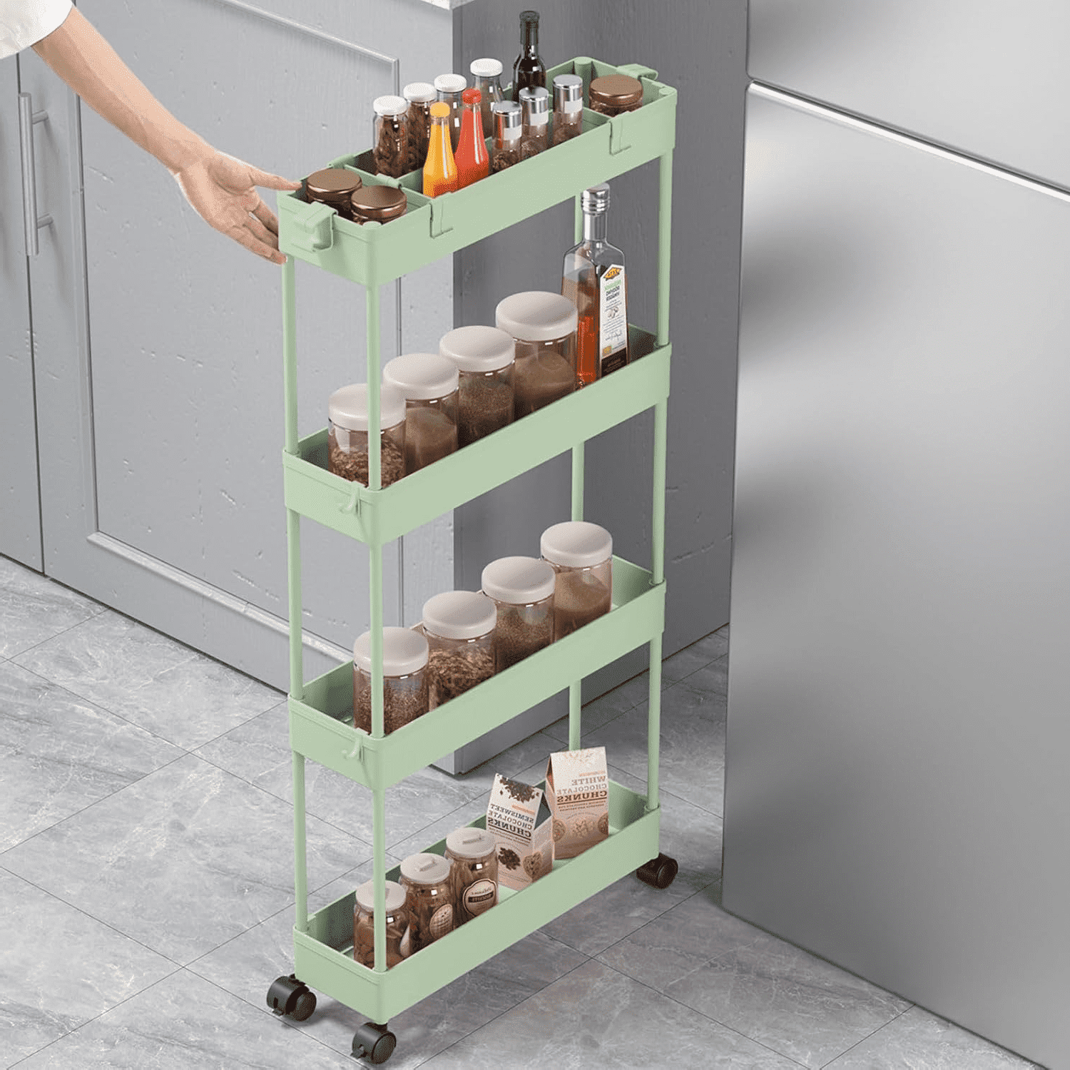 LLMRR 4 Tier Slim Rolling Cart, Bathroom Storage Cart with Lockable ...