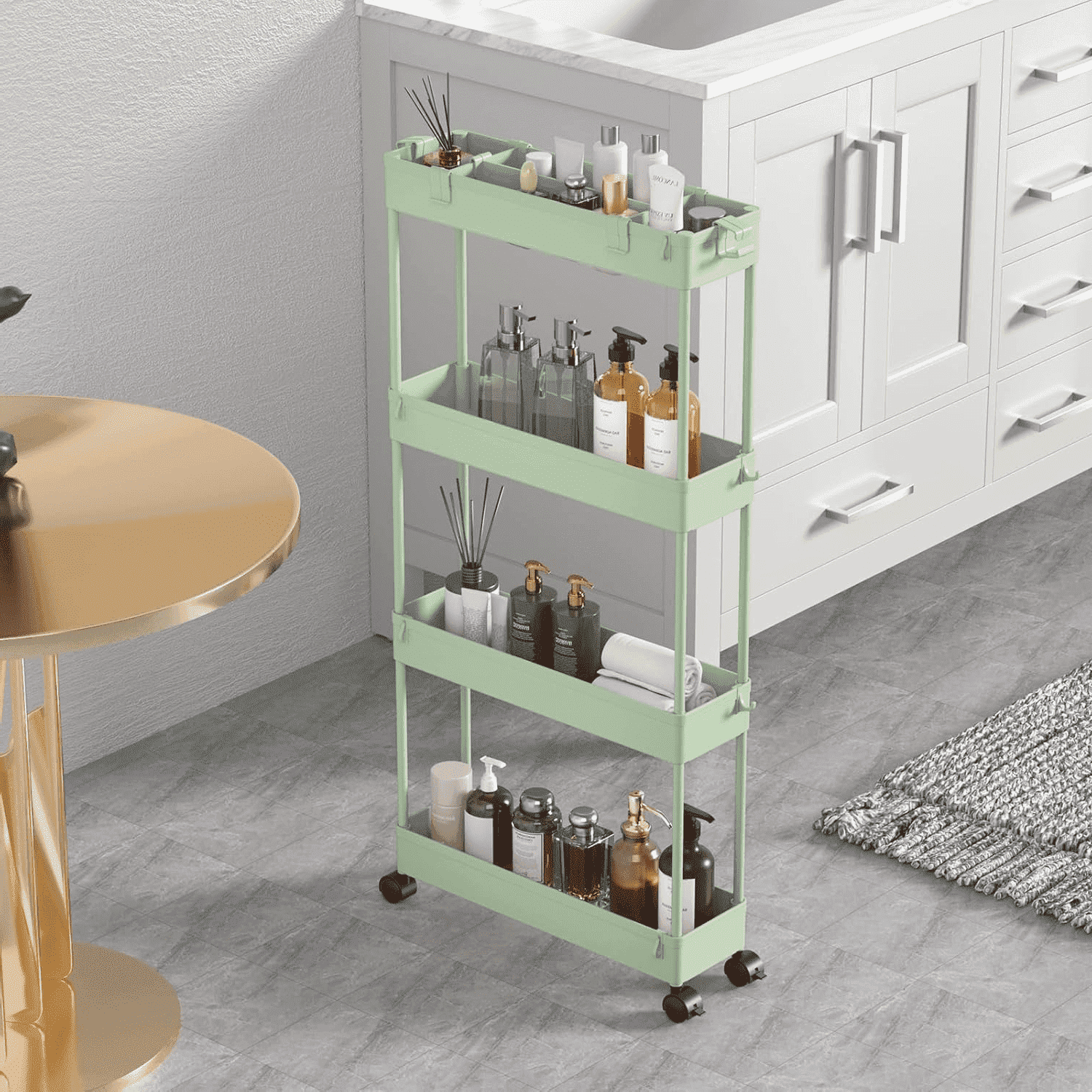 LLMRR 4 Tier Slim Rolling Cart, Bathroom Storage Cart with Lockable ...