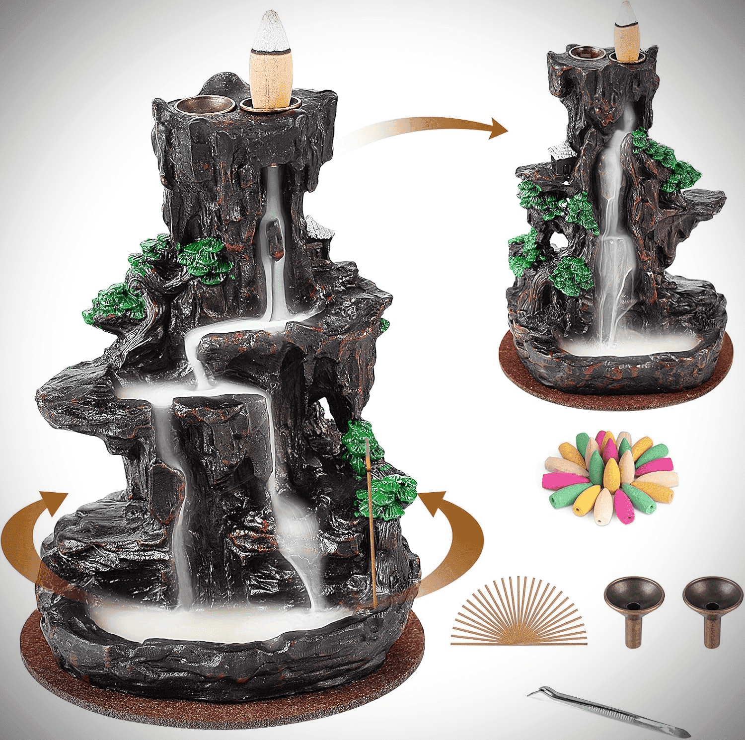 LLMRR Waterfall Incense Burner, Double Side Resin Mountain Incense ...