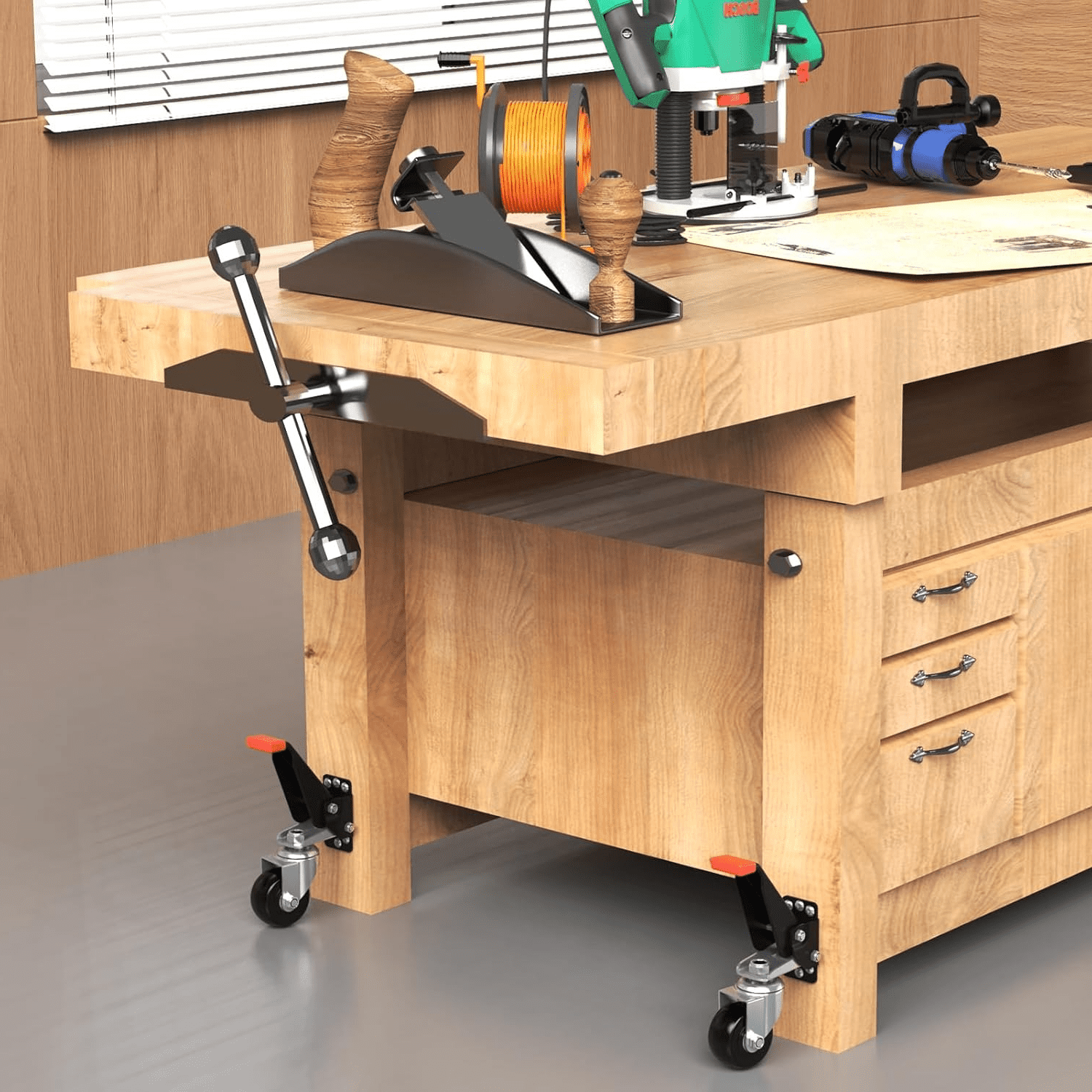 LLMRR Workbench Casters Kit, 4 PCS Heavy Duty Casters with Brake, with ...