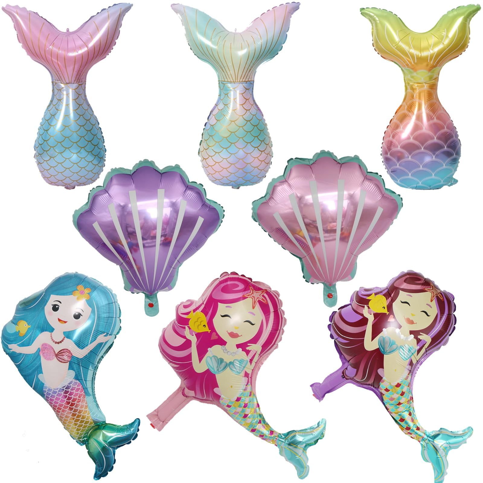 LLMSIX 8PCS Mermaid Balloons MMF7 - Mermaid Tail & Seashell Balloons ...