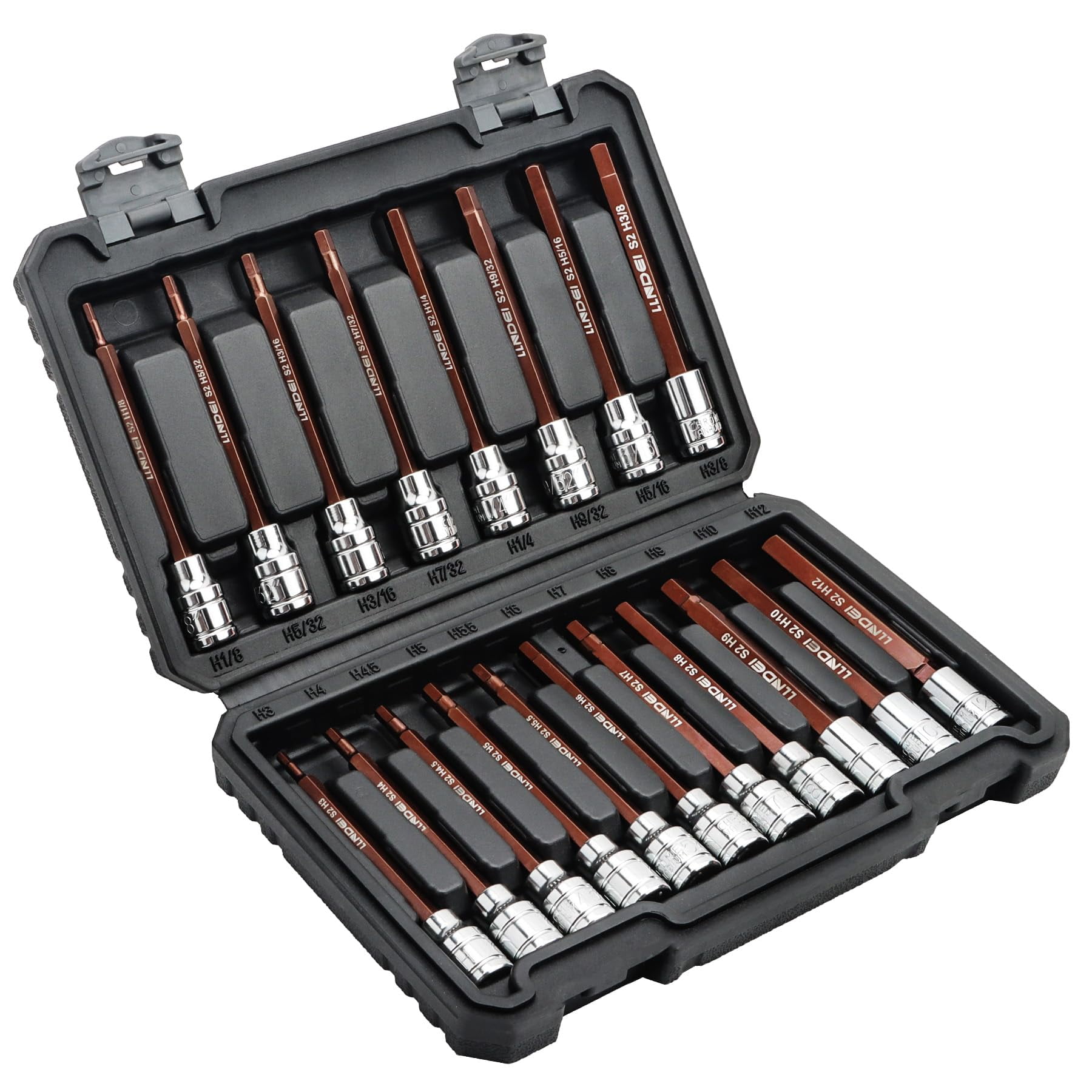 LLNDEI 3/8-Inch Drive Extra Long Allen Hex Bit Socket Set 19PCS- Standard SAE & Metric (1/8"-3/8 ...