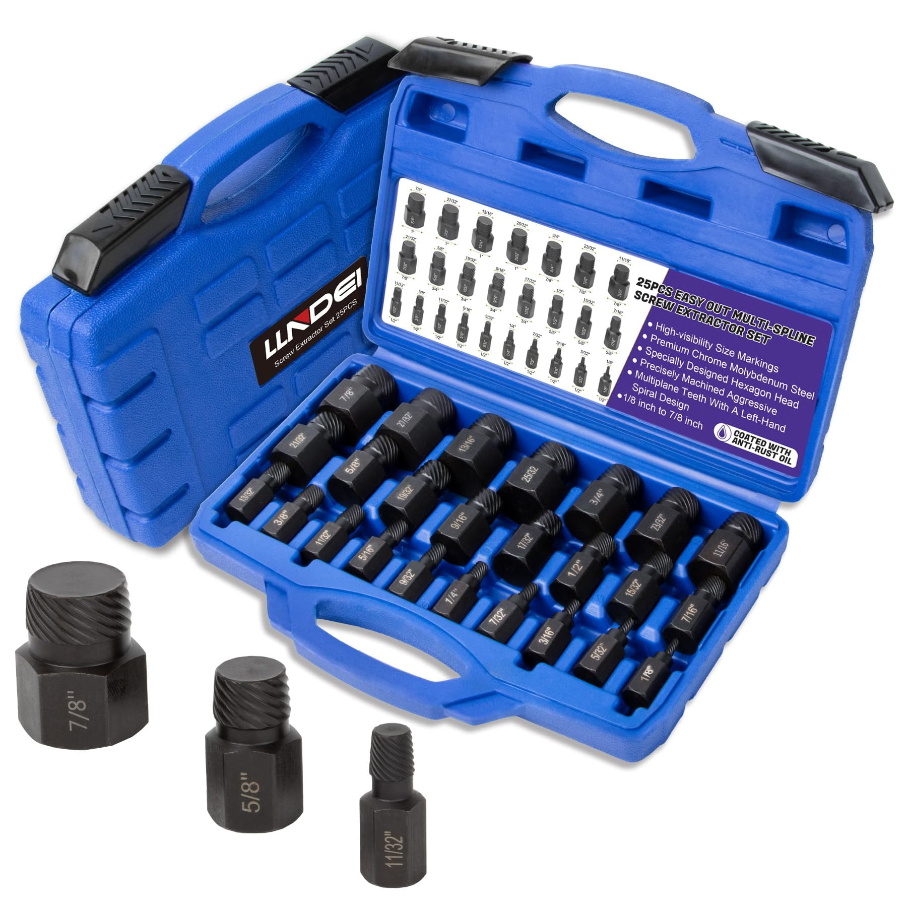 LLNDEI Screw Extractor Set Hex Head Multi-Spline Easy Out Bolt ...