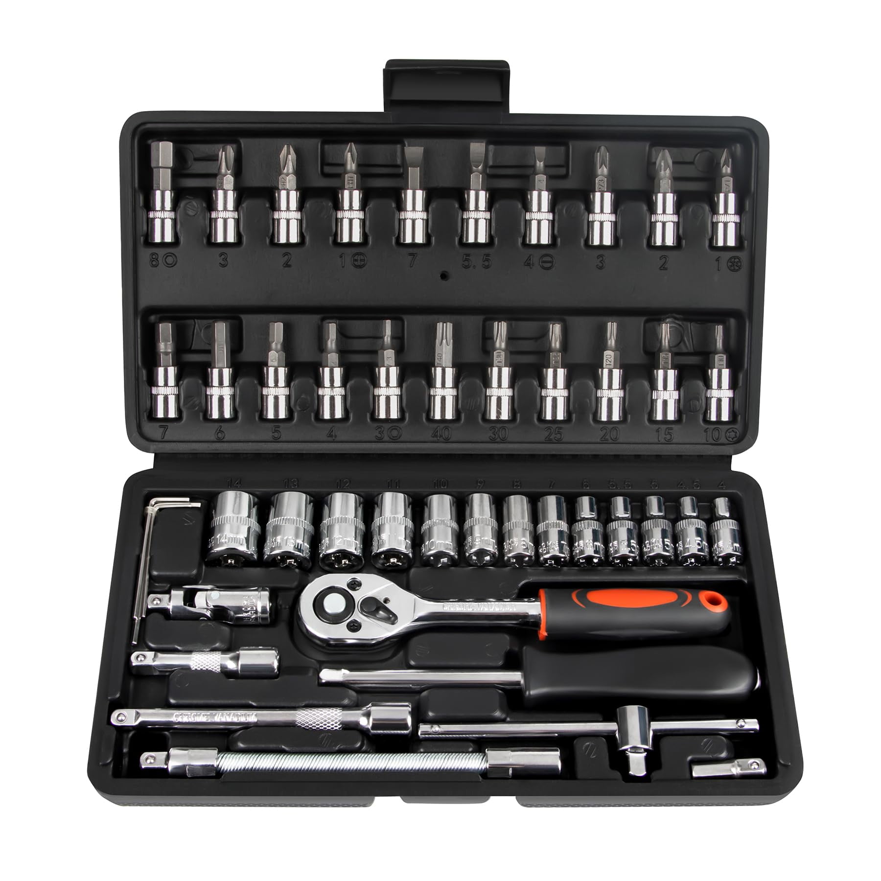 LLNEDL 1/4 Inch Drive Socket Ratchet Wrench Set, 46 Pieces Socket Set ...
