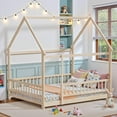 LLS Full Size Montessori Floor Bed Frame with Slats and Fence, Wooden ...