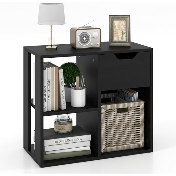 9-Cube Storage Organizer, Black Bookshelf with Open Compartments for ...