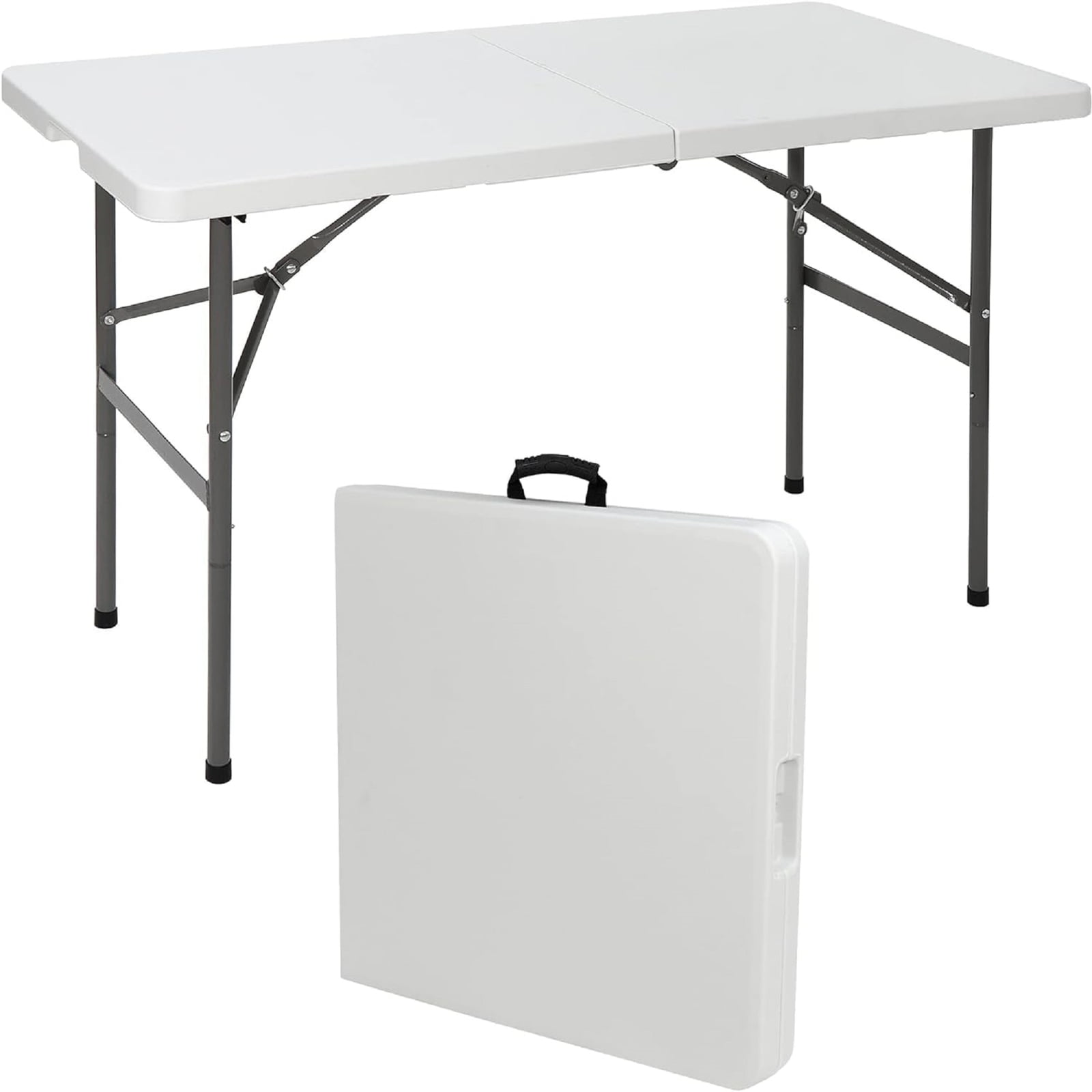 LLToo 4Ft Plastic Folding Table - Fold-in-Half Camping Table with ...