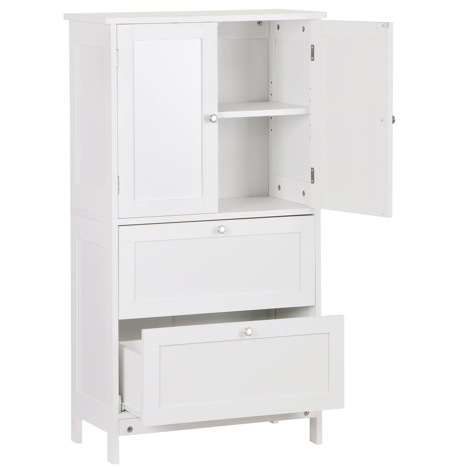 LLToo Bathroom Floor Storage Wooden Entryway Storage Cabinet w/2 ...