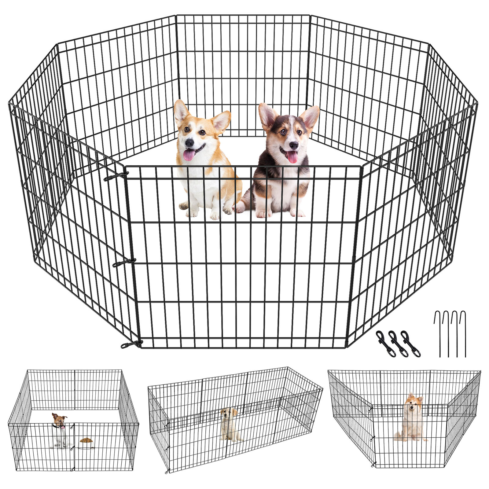 LLToo Dog Playpen Metal Exercise Puppy Play Pen 8 Panels 24" Indoor ...