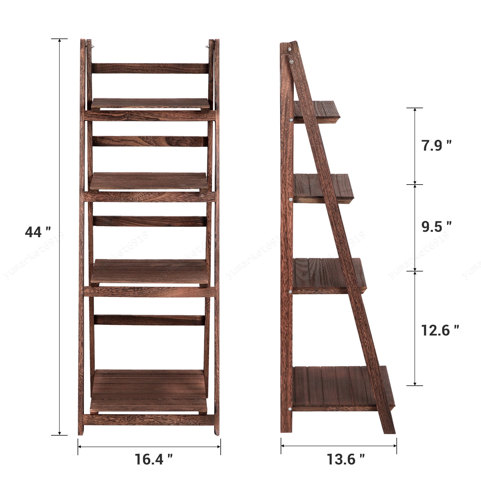 LLToo Foldable 4-Tier Ladder Bookcase Storage Rack Plant Stand ...
