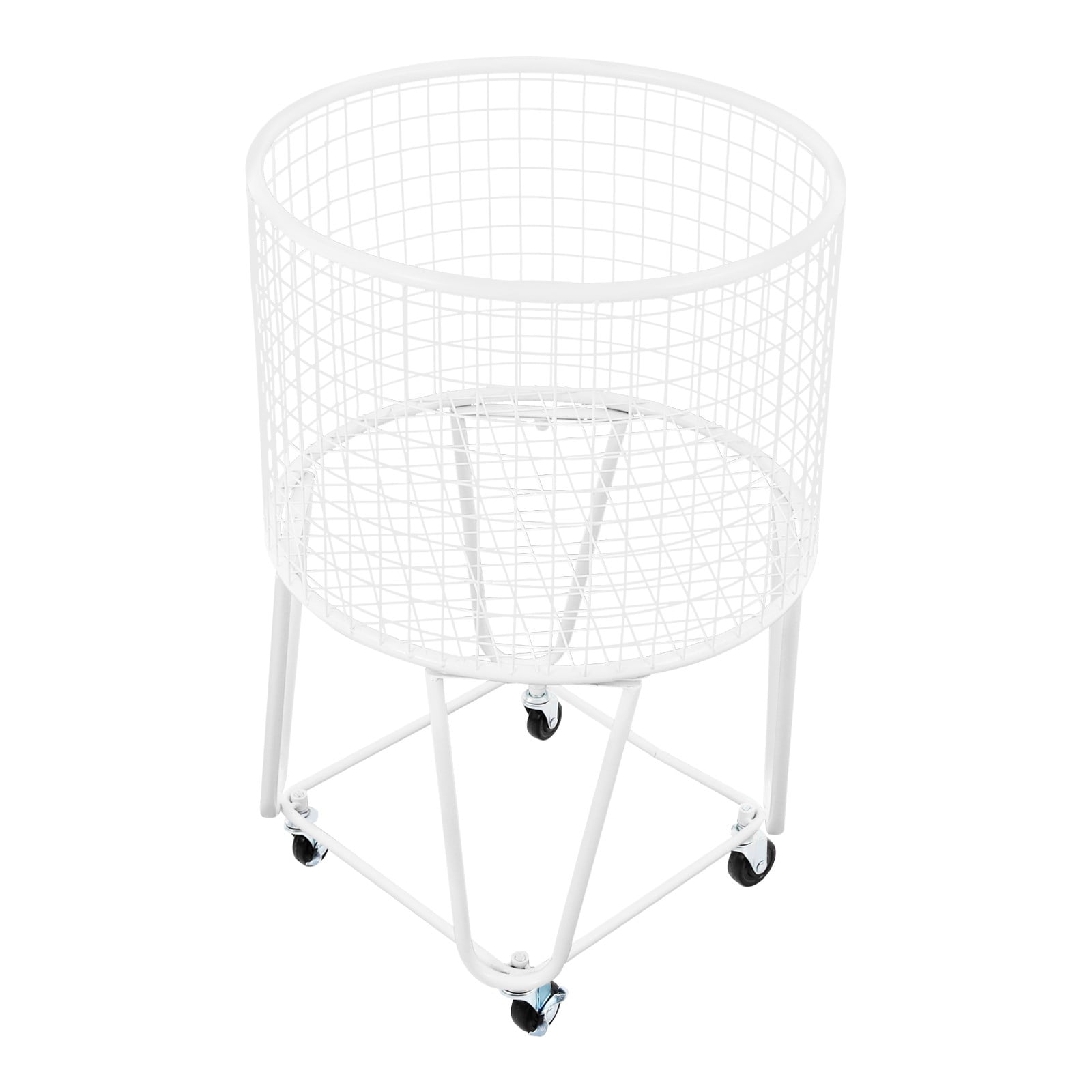 LLToo Metal Round Laundry Basket Storage Cart Rolling Laundry Hamper ...