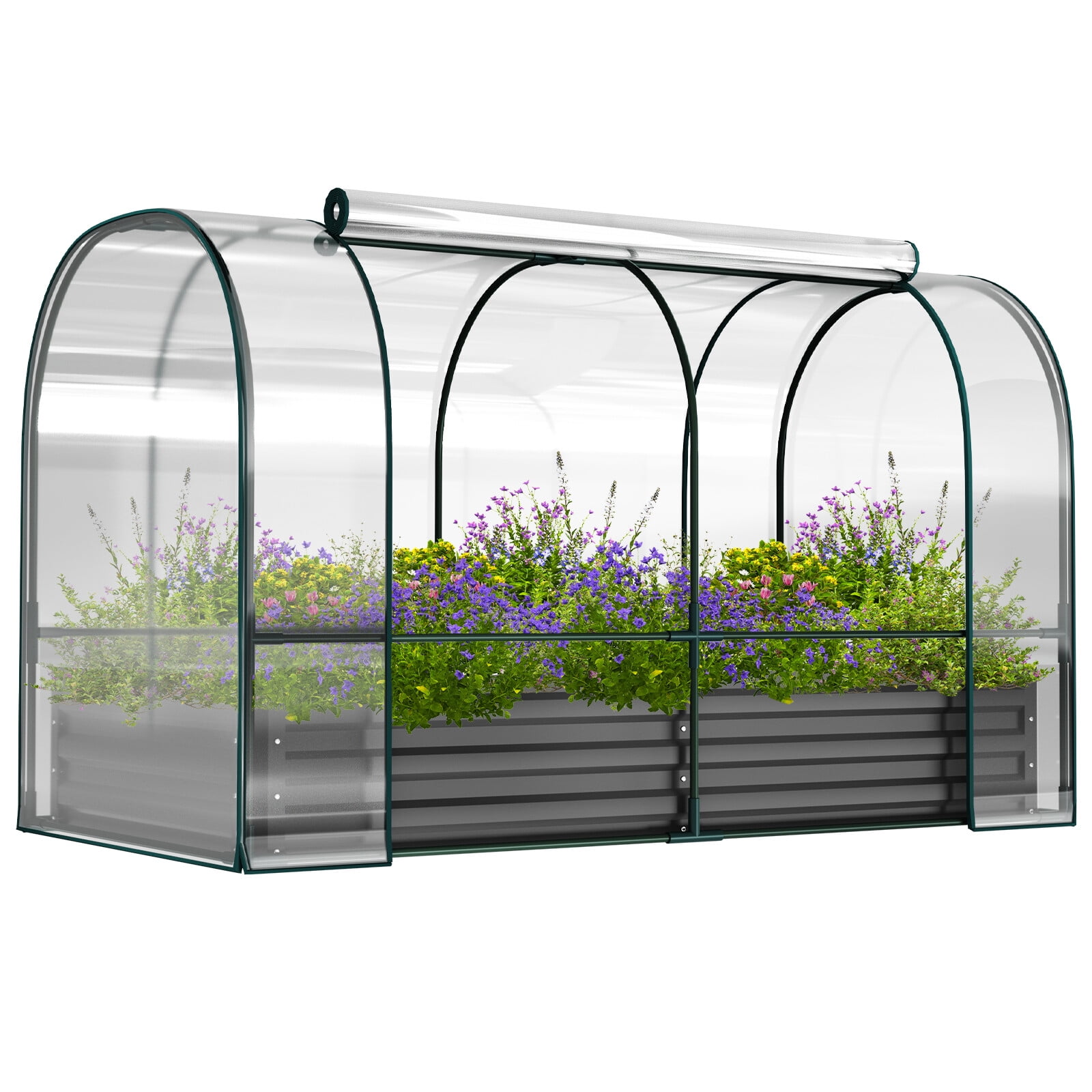 LLToo Planter Box Raised Garden Bed with Mini Greenhouse 2 Roll-Up ...