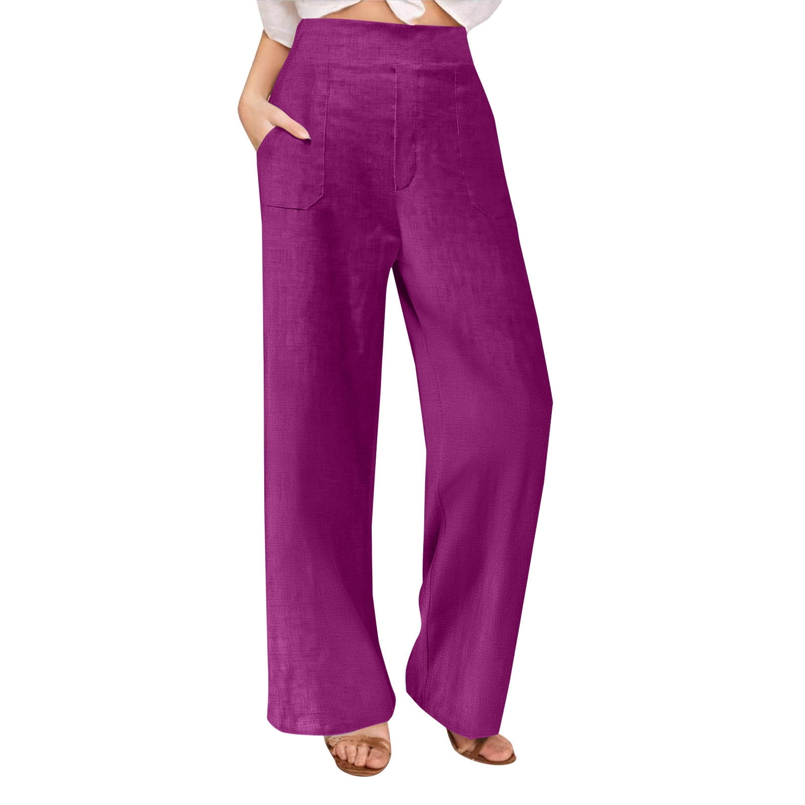 LLYWEY Flare Linen Pants for Women High Waisted Wide Leg Pants Flat ...