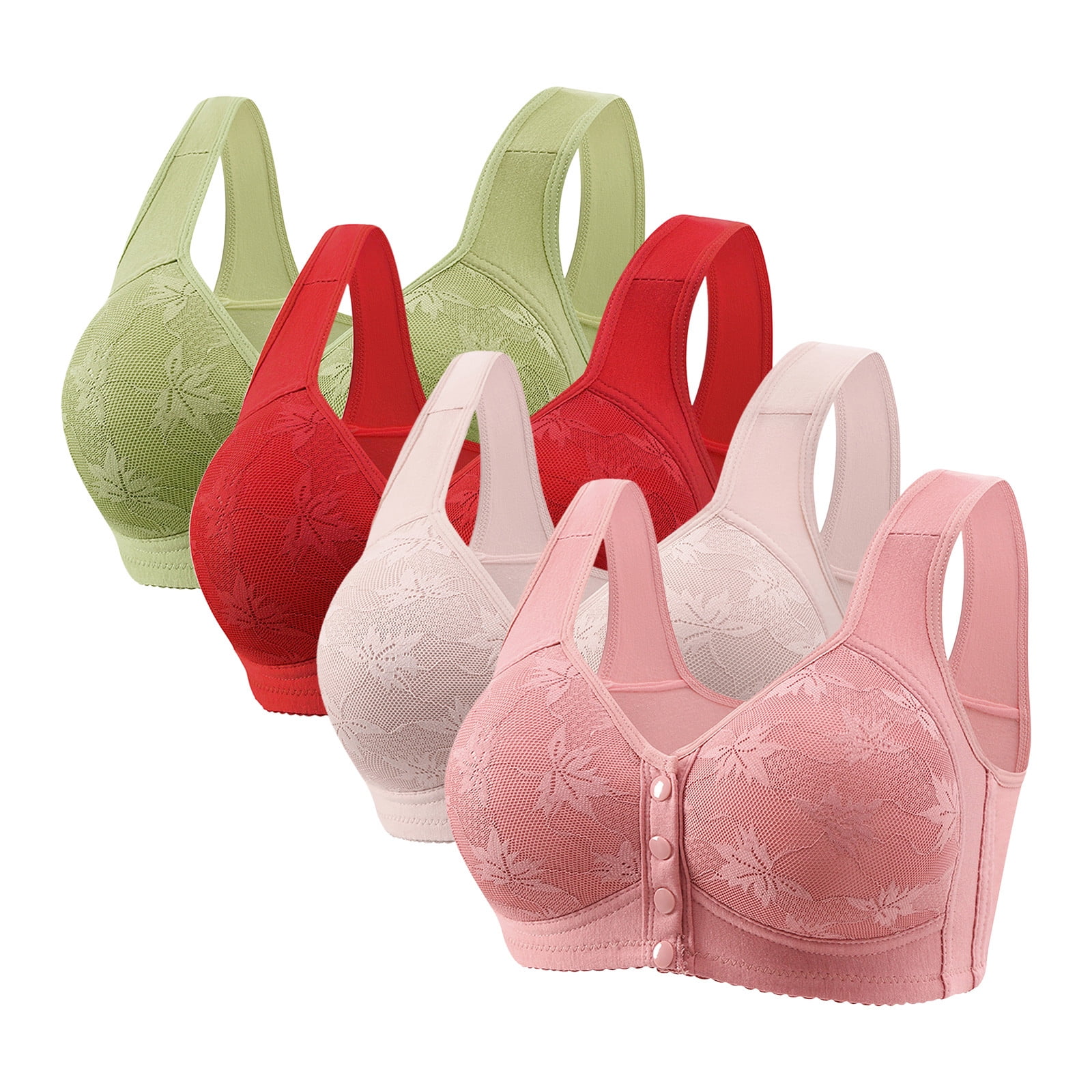 LLYWEY Front Closure Bras for Older Women 4 Pack, Comfortable Senior ...