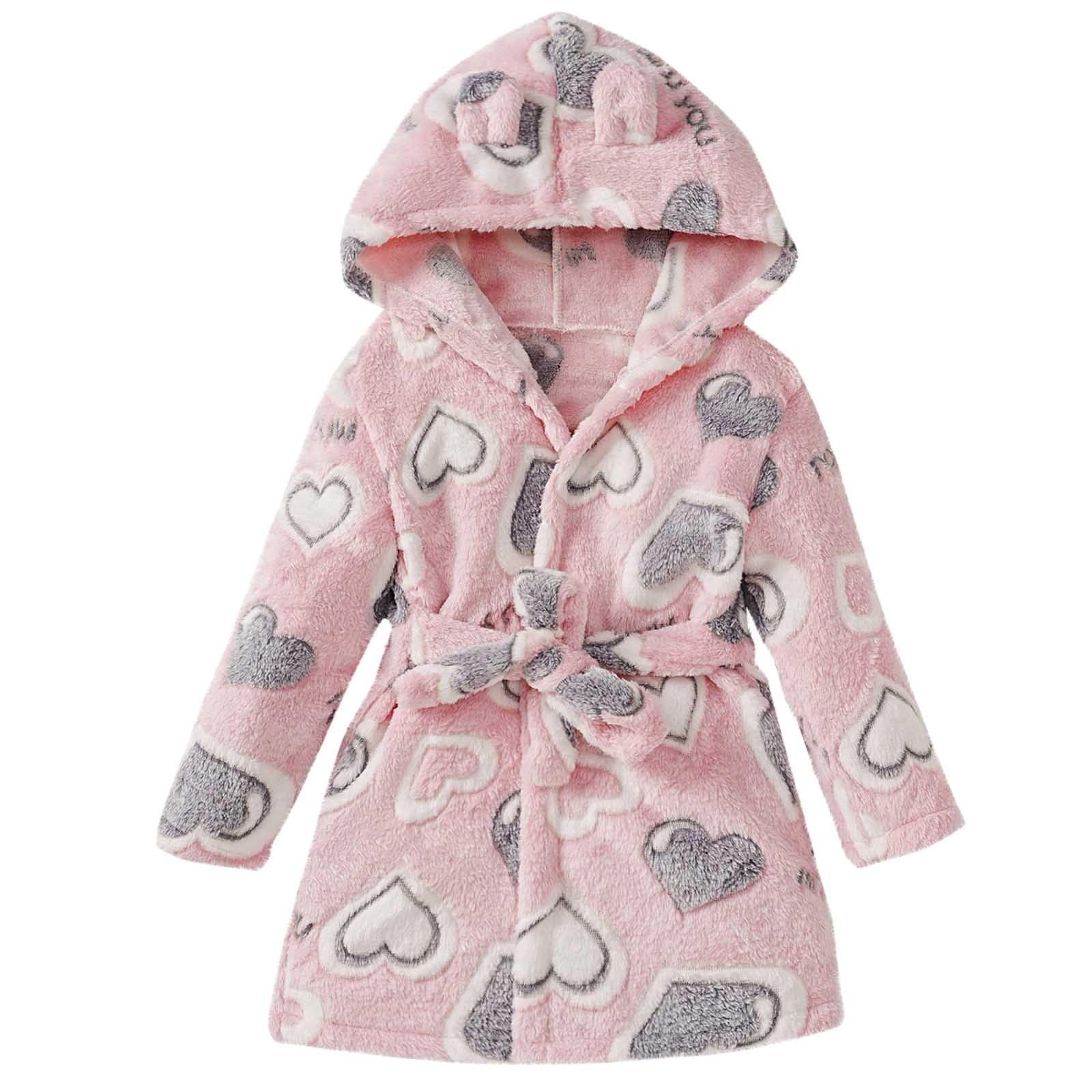 LLYWEY Girl Fleece Robe, Toddler Girls Soft Fuzzy Bathrobe with Belt ...