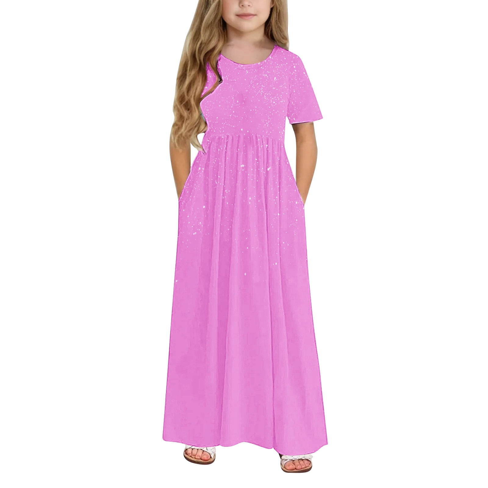 LLYWEY Girls Long Maxi Dresses, Teen Girl Casual Short Sleeve Pocket ...