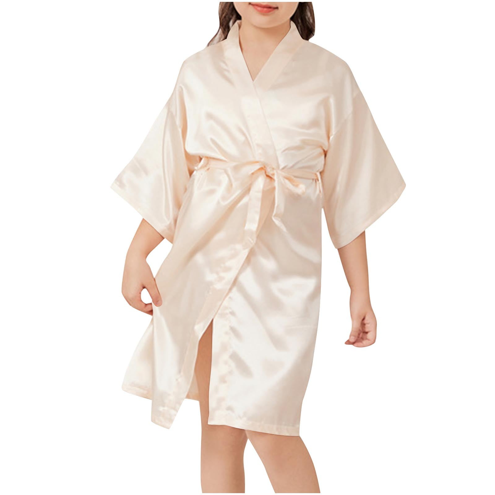 LLYWEY Girls Silk Robes, Kids Wrap V-Neck Short Sleeve Bathrobes with ...
