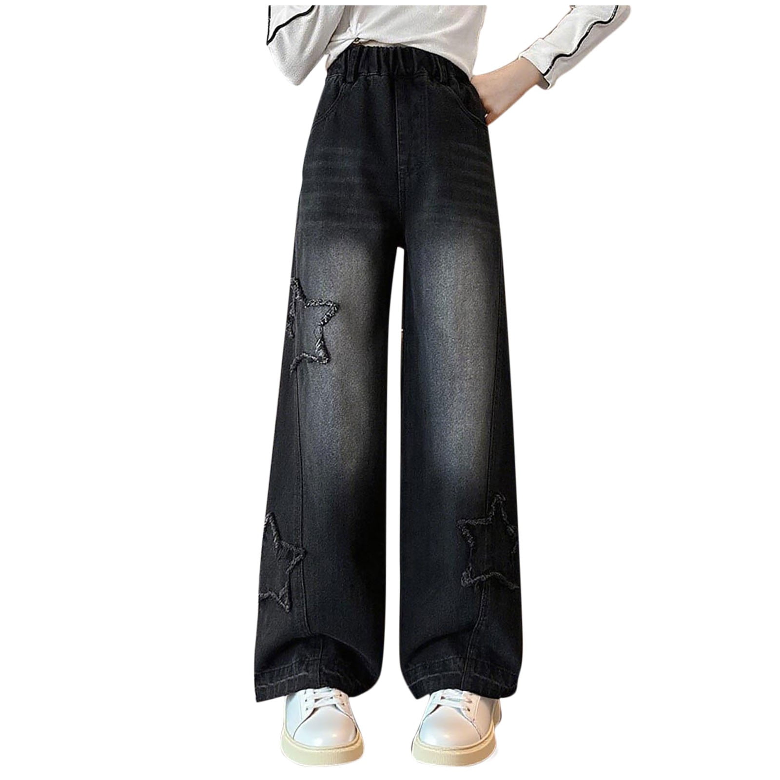 LLYWEY Jeans Pants for Teen Girls Ripped Elastic Waist Denim Pants with ...