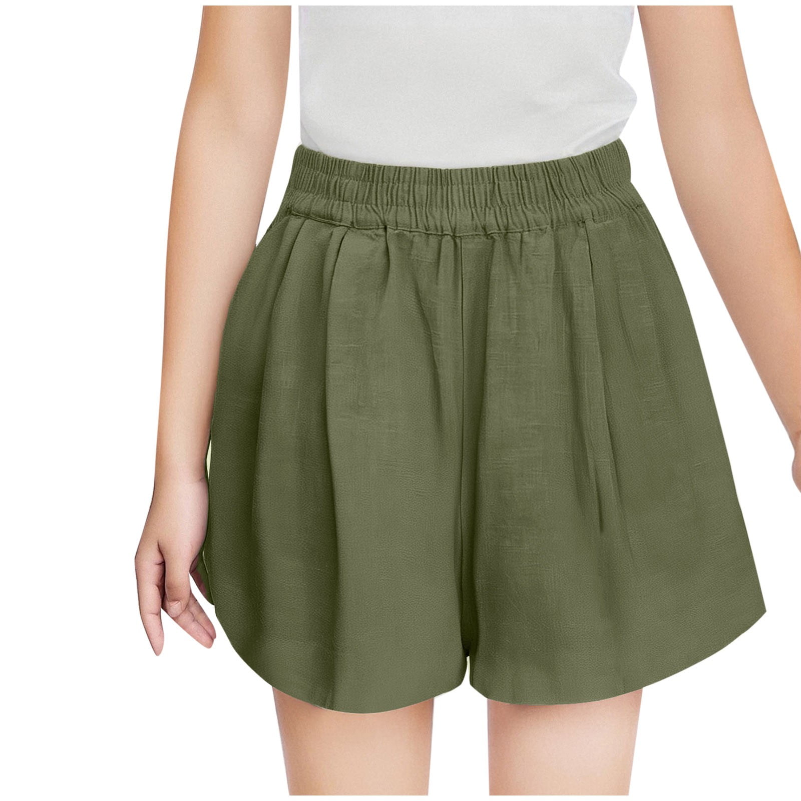 LLYWEY Linen Shorts for Girls Summer Elastic Waist Wide Leg with ...