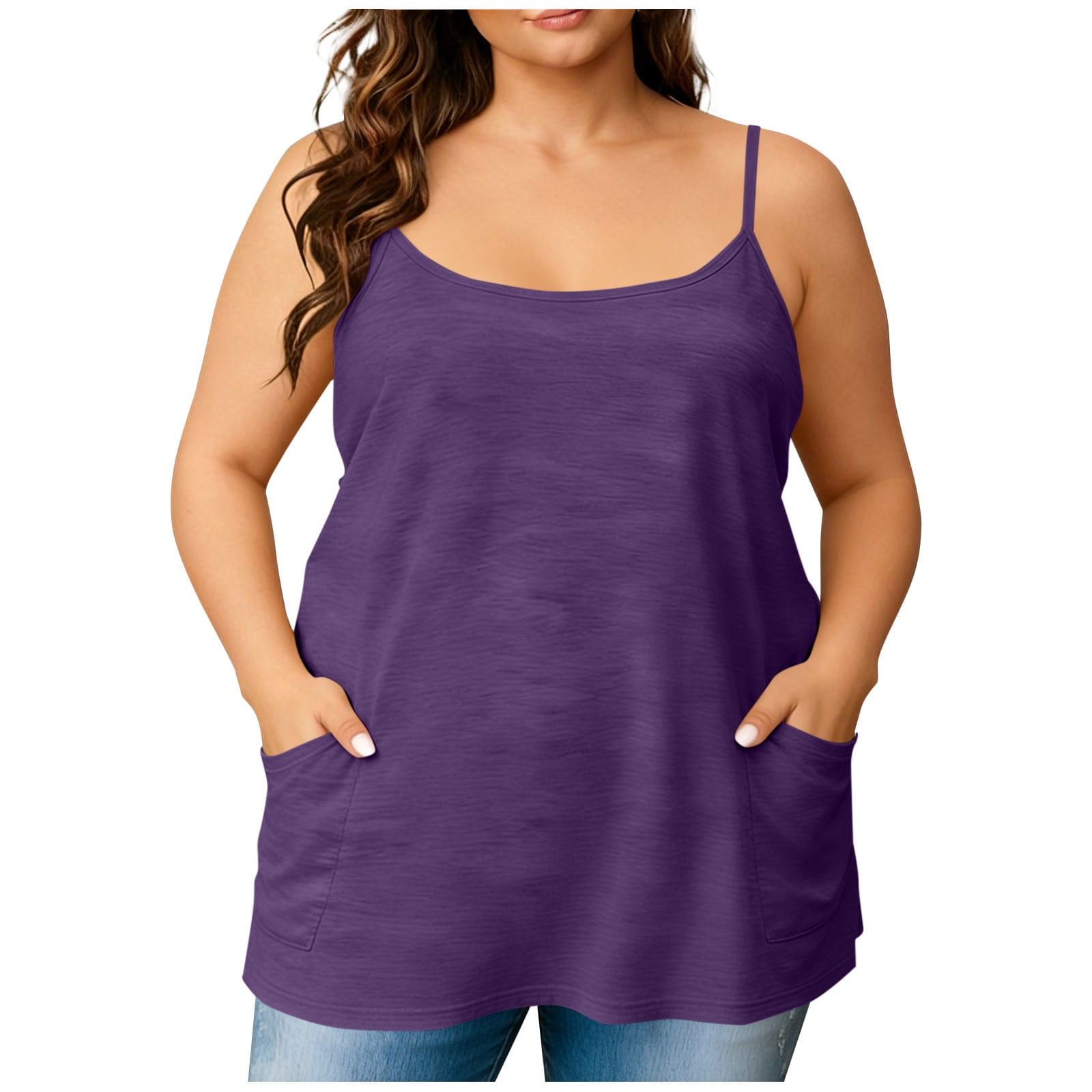 LLYWEY Oversized Tank Top Women Spaghetti Strap Sleeveless Pocket Tee ...