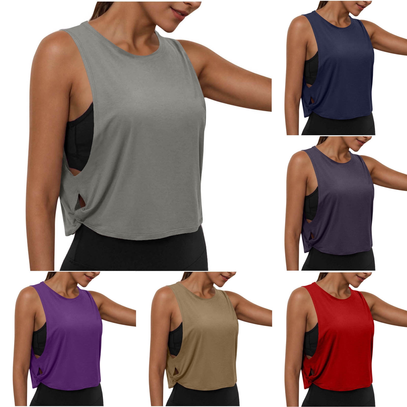 LLYWEY Women's Side Cut-Out Sleeveless Tank Top - Cropped Sleeveless ...