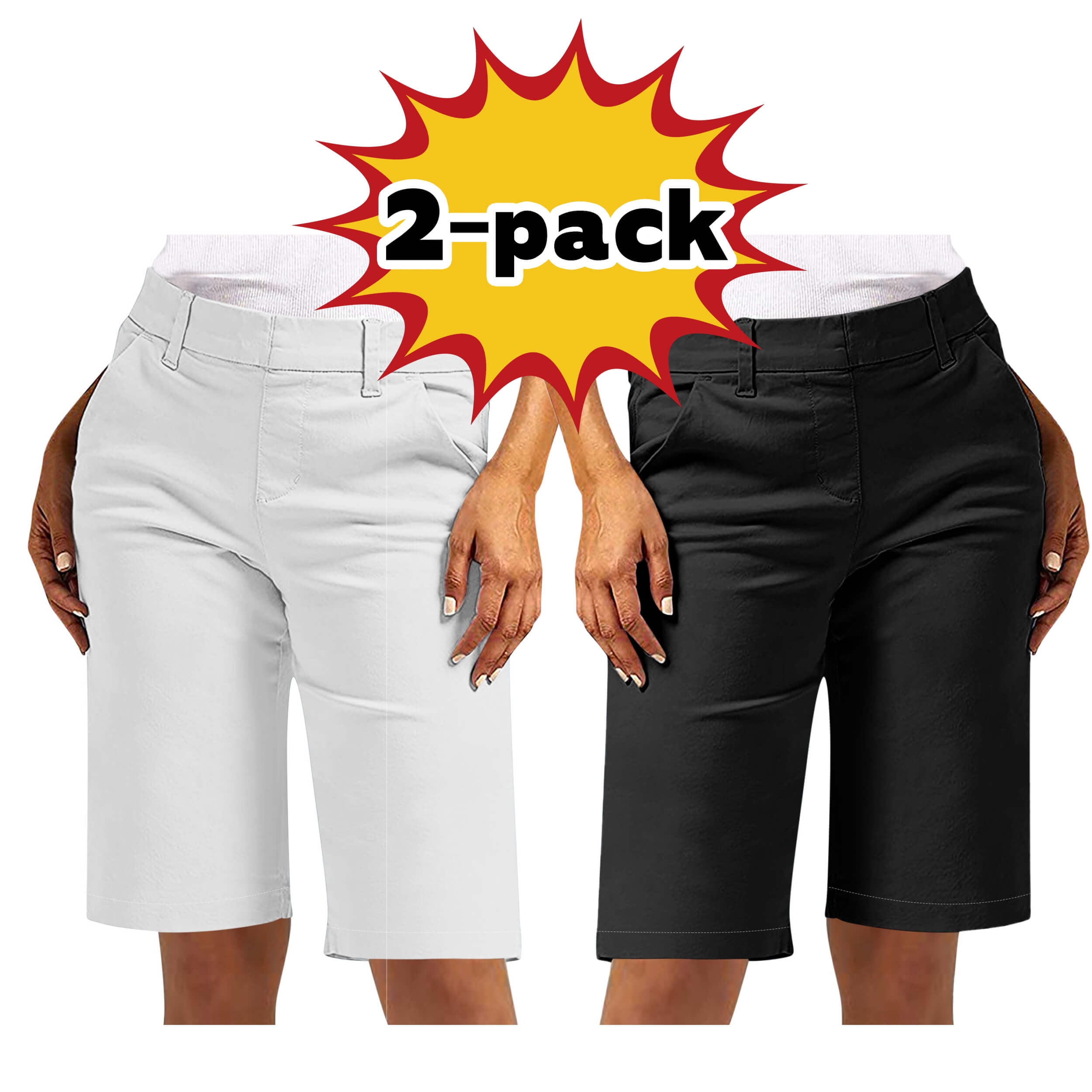 LLYWEY Womens Chino Bermuda Shorts 2-Pack Stretchy 9 inch Inseam Dressy ...