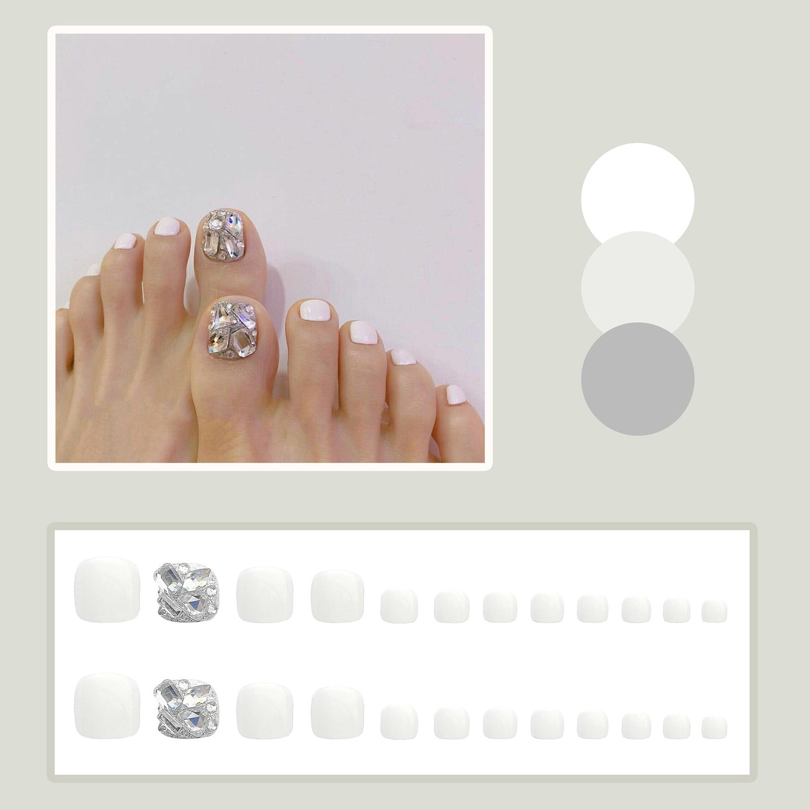 LLYZH False Nails Summer Nails Silver Diamond Silver toenails Summer ...