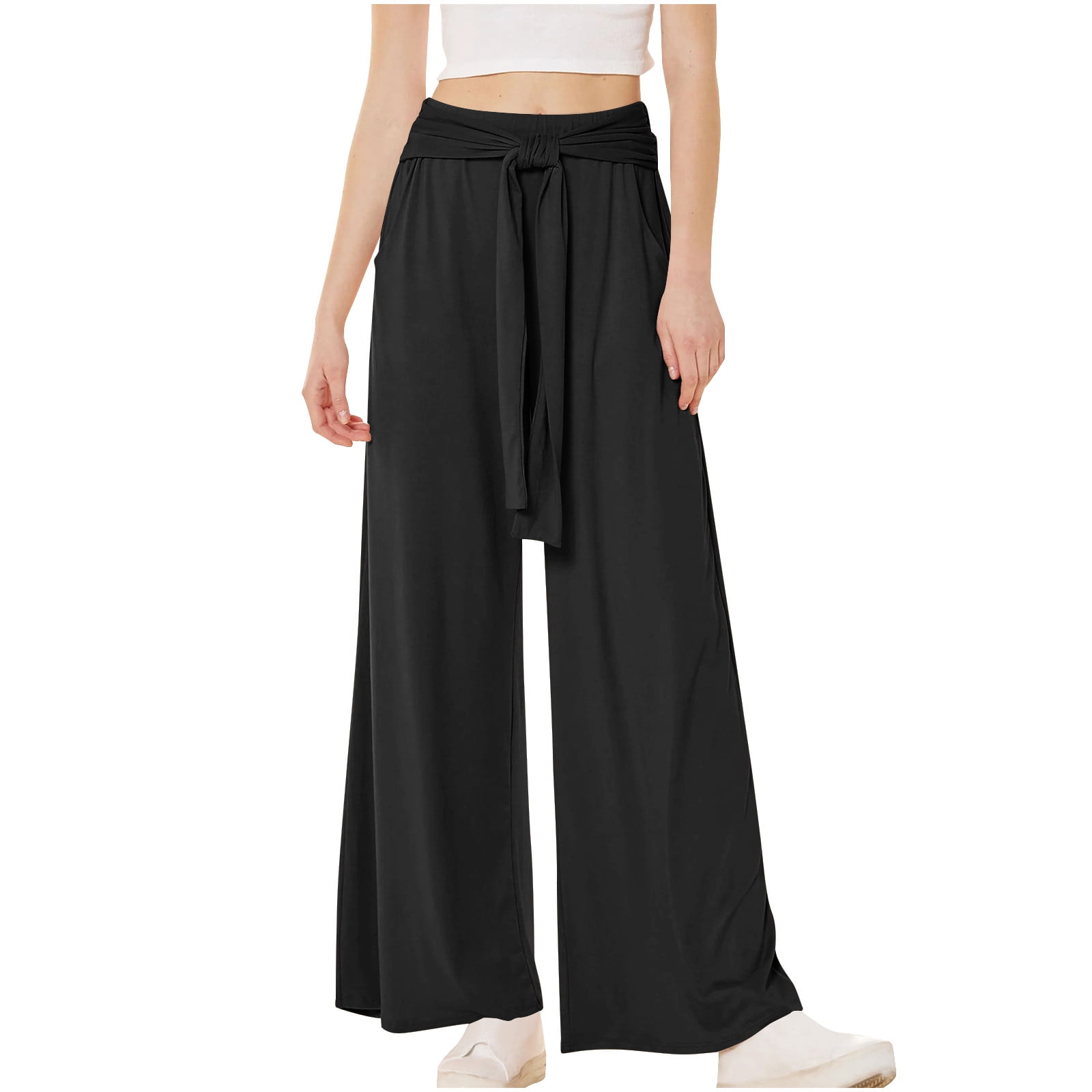 LLYwey Clearance Sales Women's Pajama Pants Ladies Elastic Lace-Up Casual Solid Color High Waist ...