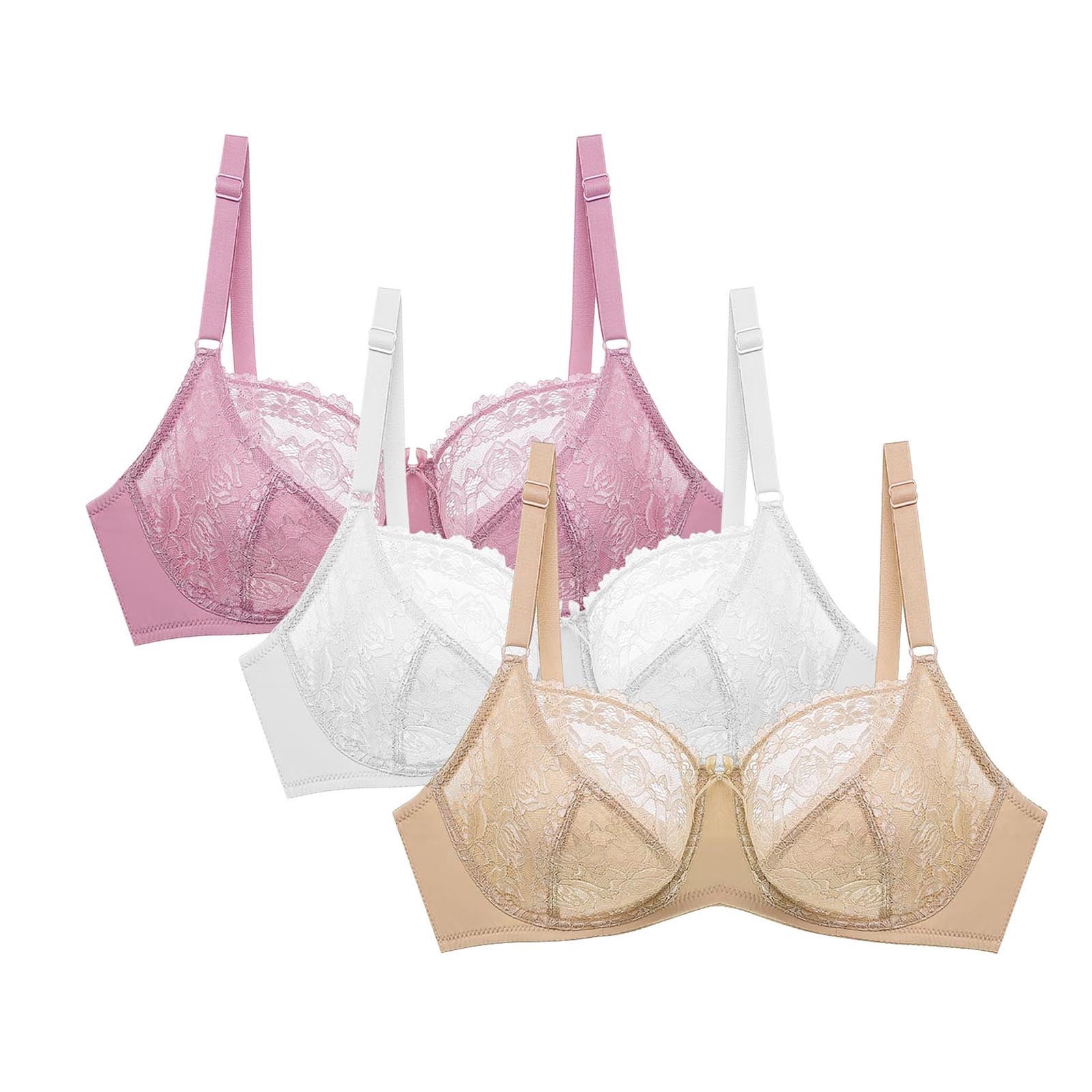 LLYwey Full Figure Bras Clearance Sale 3PC Women's Solid Color Lace ...