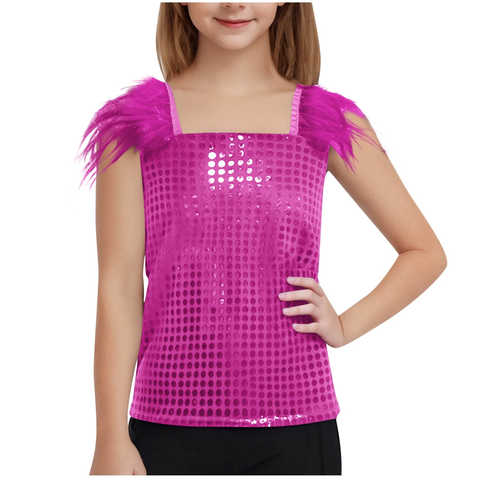 LLYwey Girls Shiny Tank Tops, Glitter Sleeveless Girls' Dance Tops ...