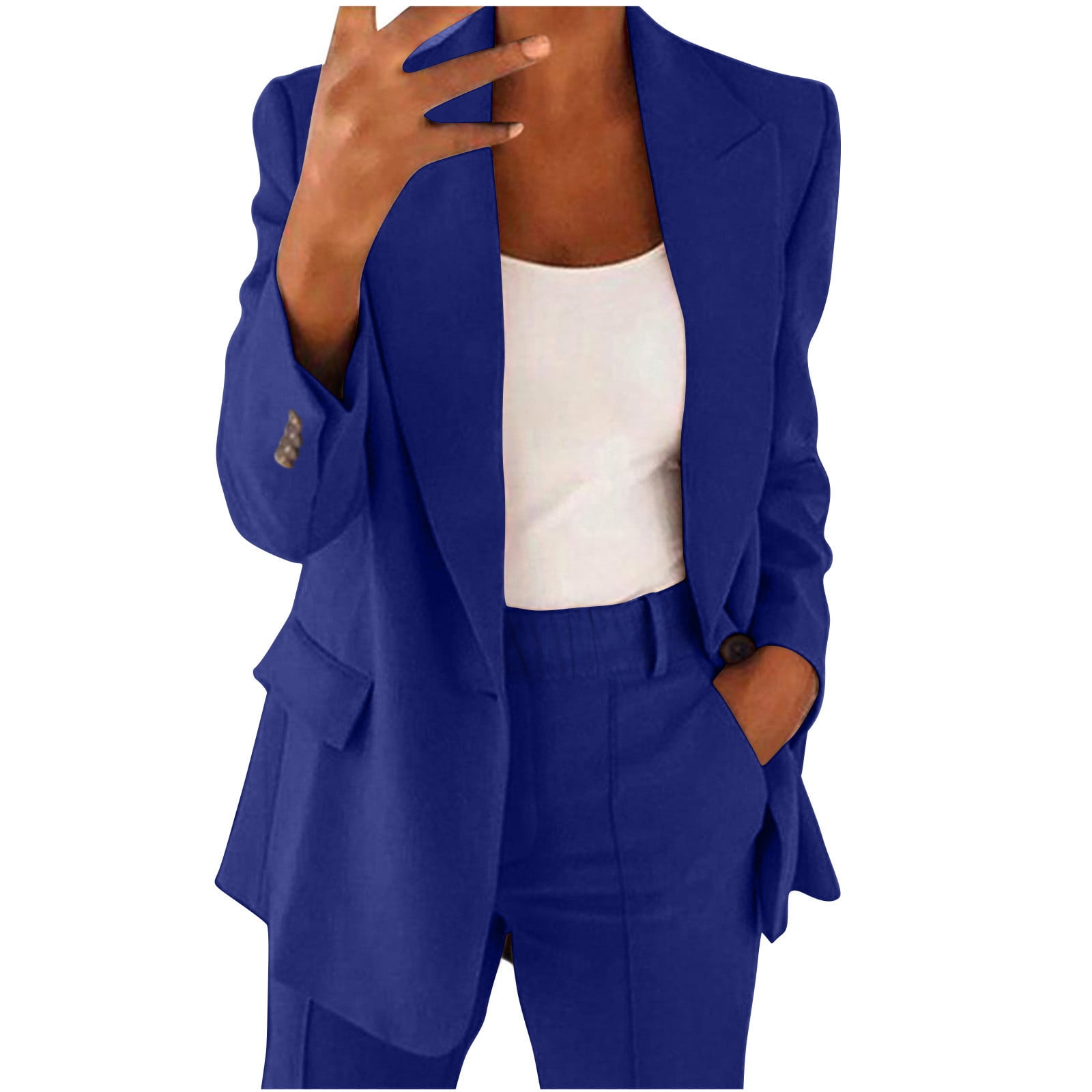 LLYwey Pants Suits for Women Dressy Plus Size Blazers Set Long Sleeve Notch Lapel Office Work ...