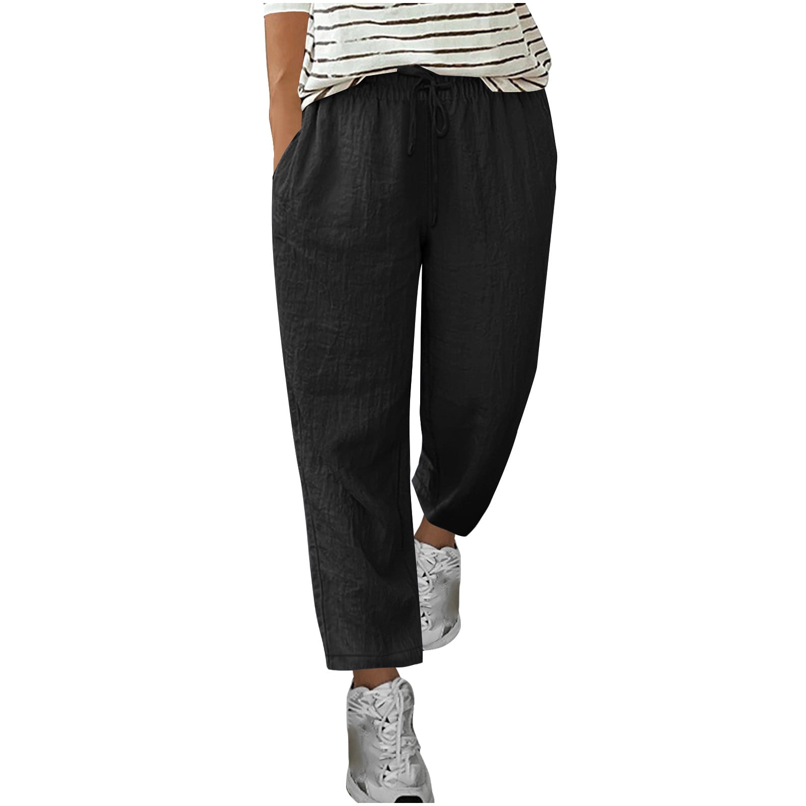 LLYwey Women’s Plus Size Linen Pants - Women High Waisted Pull on Pants ...