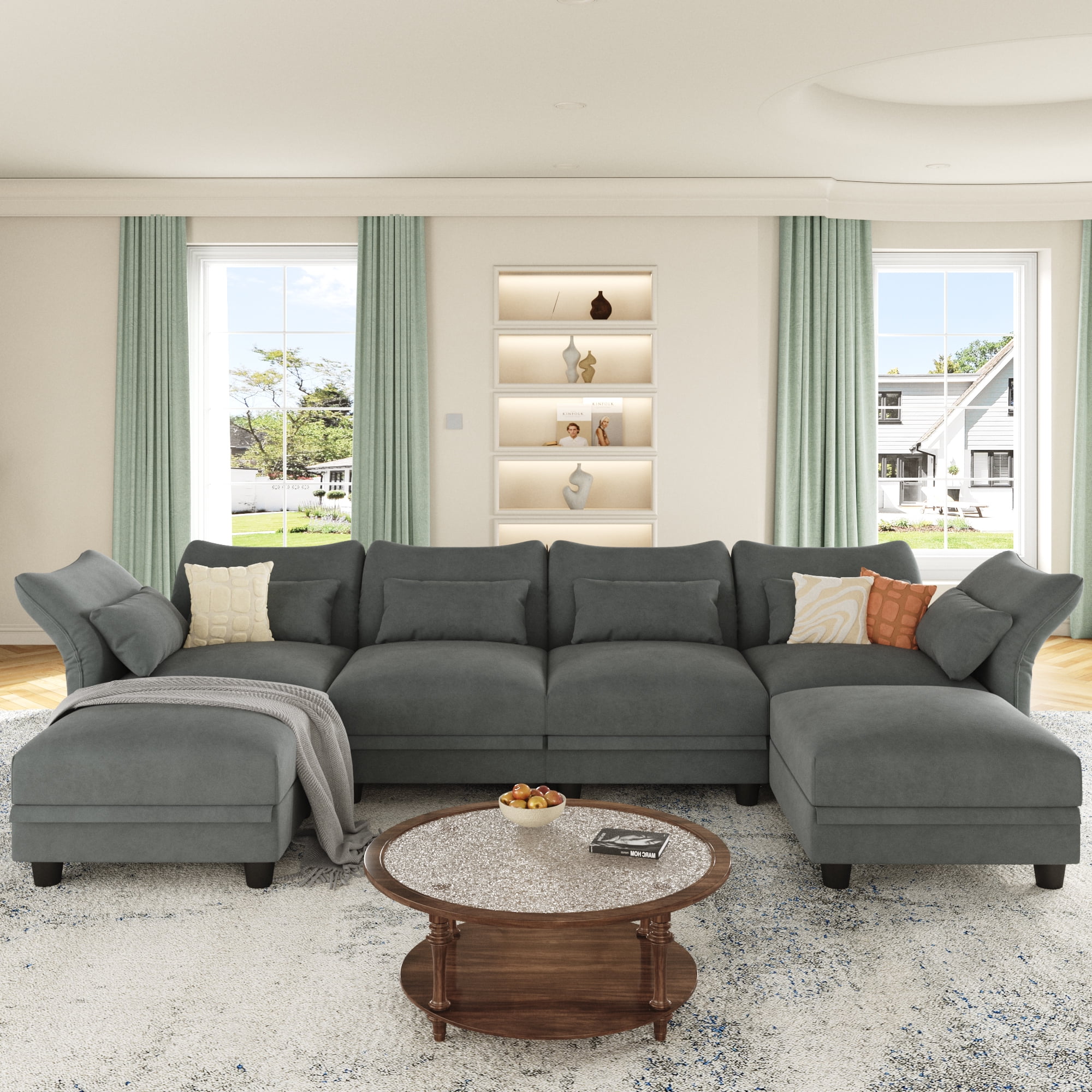 LLappuil 128" Modular Sectional Sofa, 6 Seat Modular Sectional Sofa ...